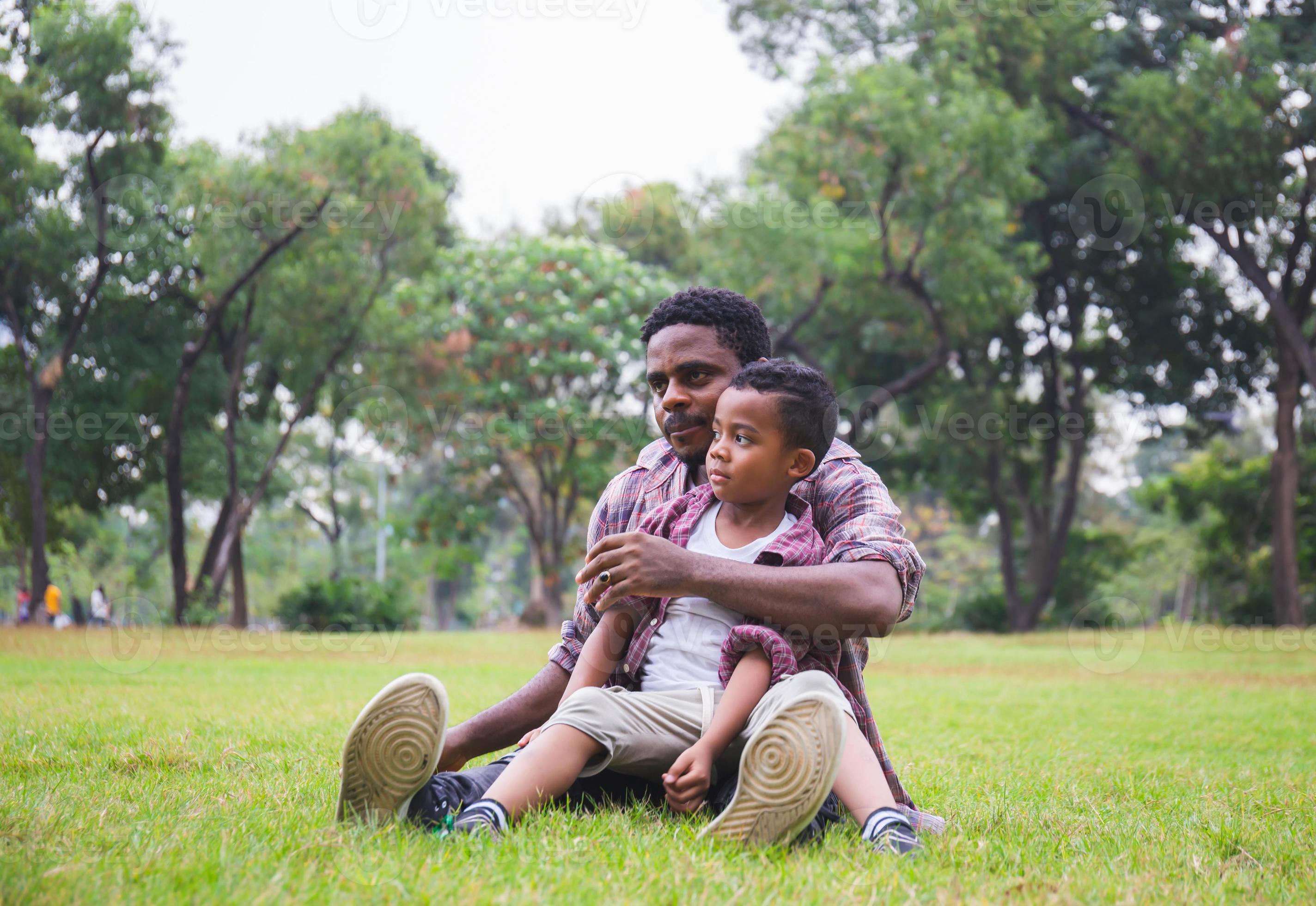 Happy African American Father While Hug And Carry His Son Dad Was