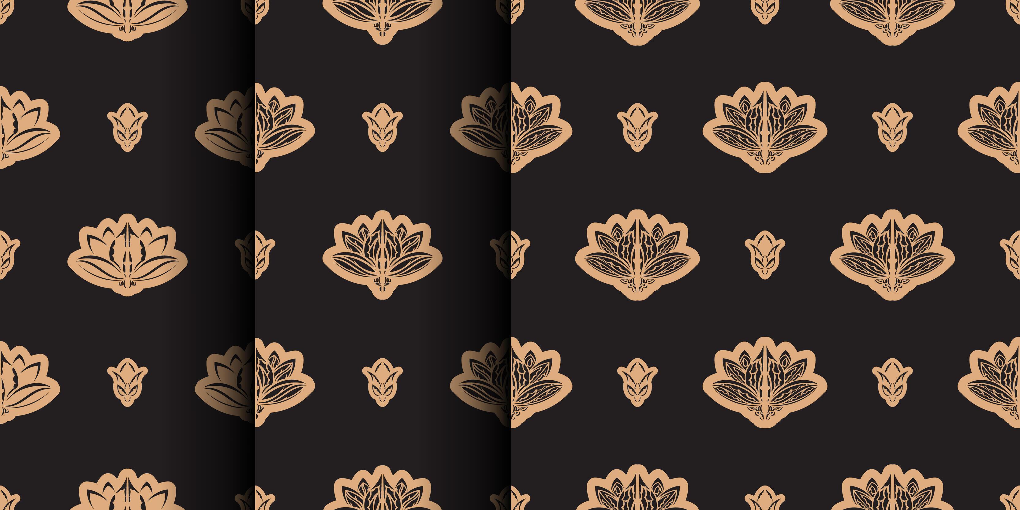 Set of Dark solid color Seamless pattern with lotuses in Simple style ...