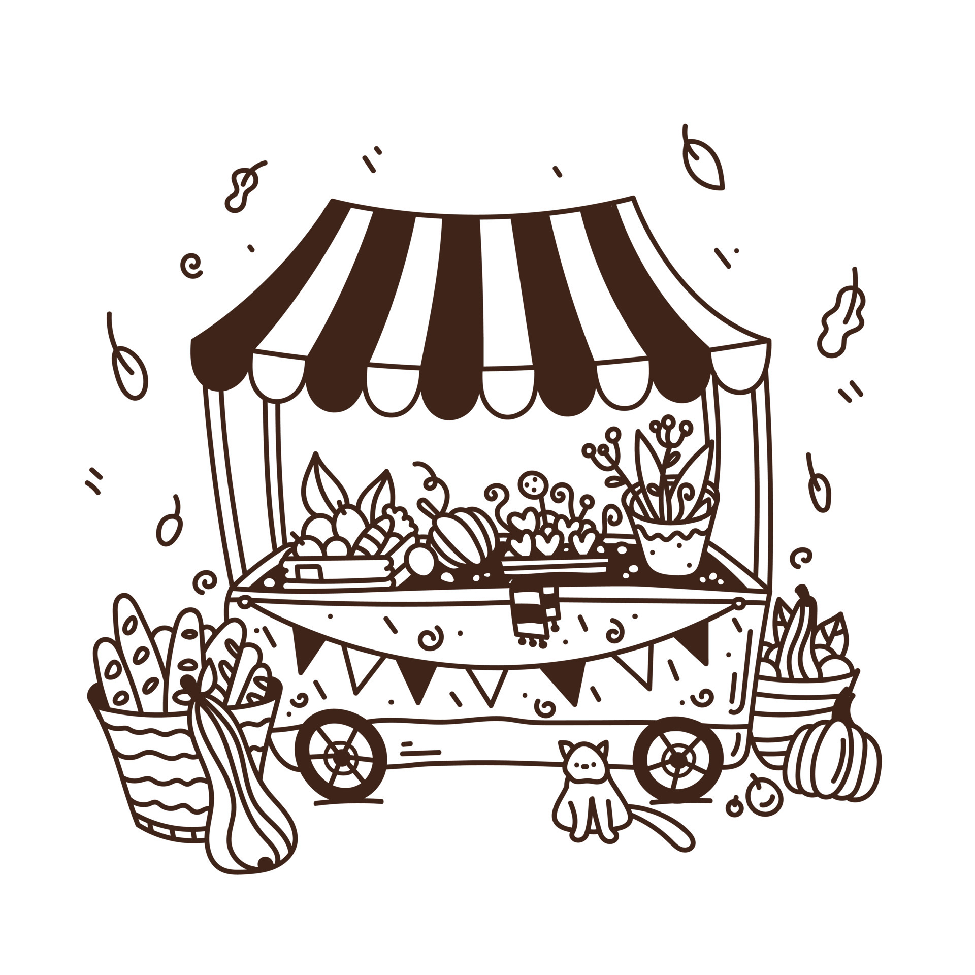 Food market vector. Stall counter doodle style art illustration, street ... Food market vector. Stall counter doodle style art illustration, street ...