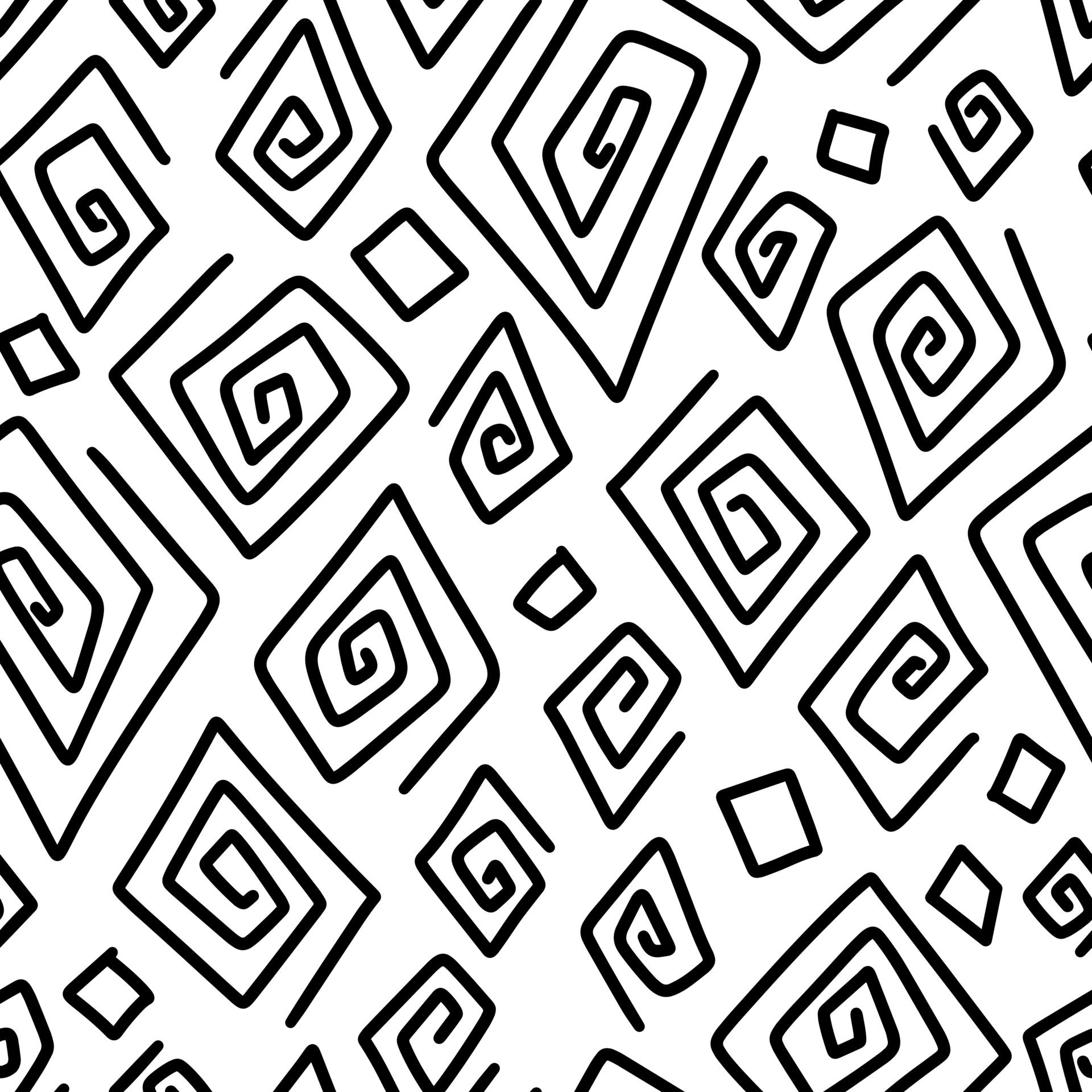 Abstract pattern of geometric shapes black on white background. A ...