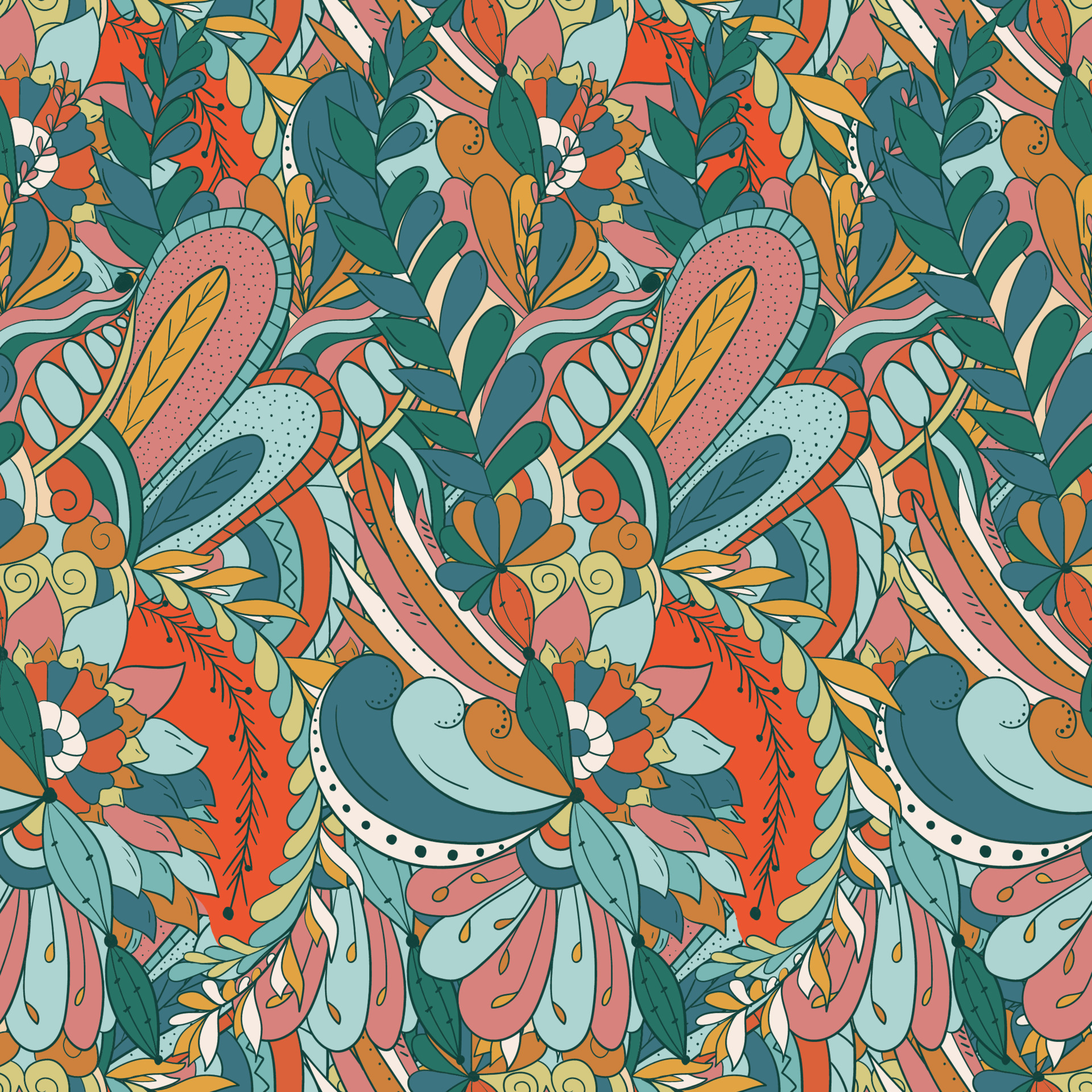 Seamless pattern of leaves, flowers and berries. Floral background ...