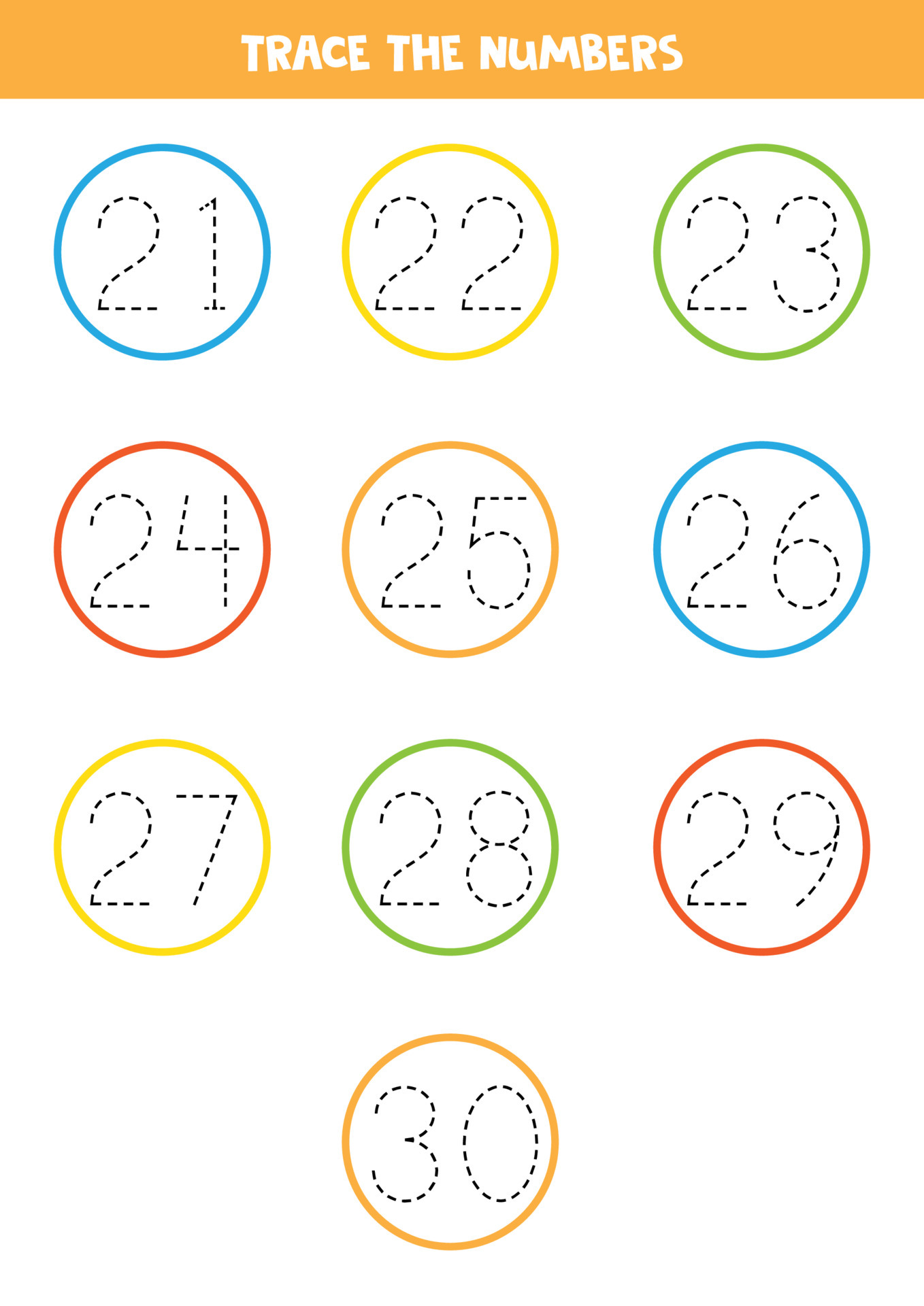 Tracing numbers from 21 to 30. Writing practice. 6794053 Vector Art at ...