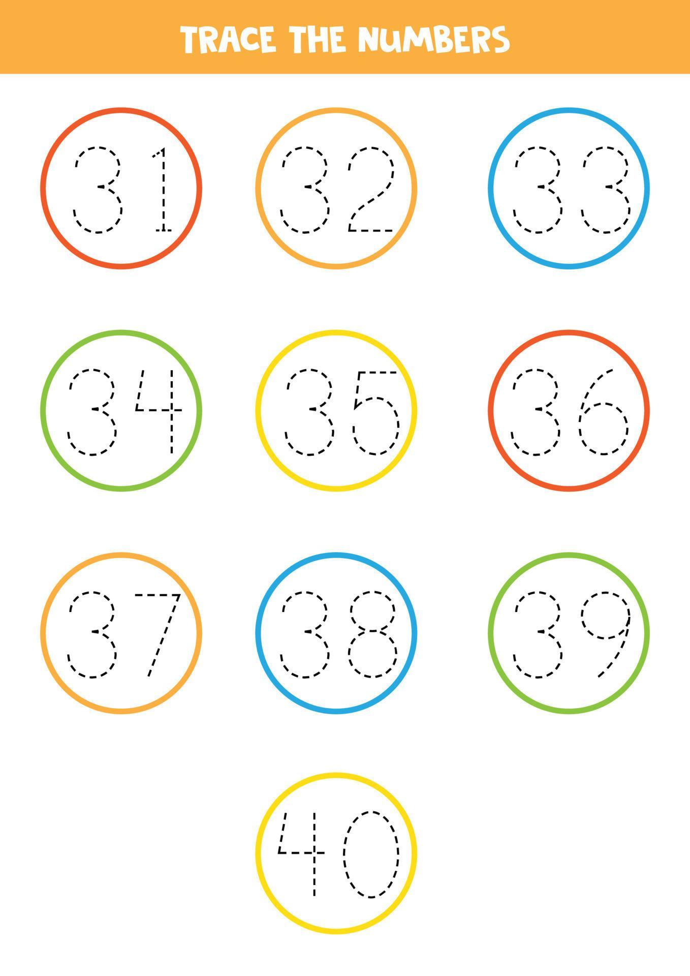 Tracing numbers from 31 to 40. Writing practice. 6794058 Vector Art at ...