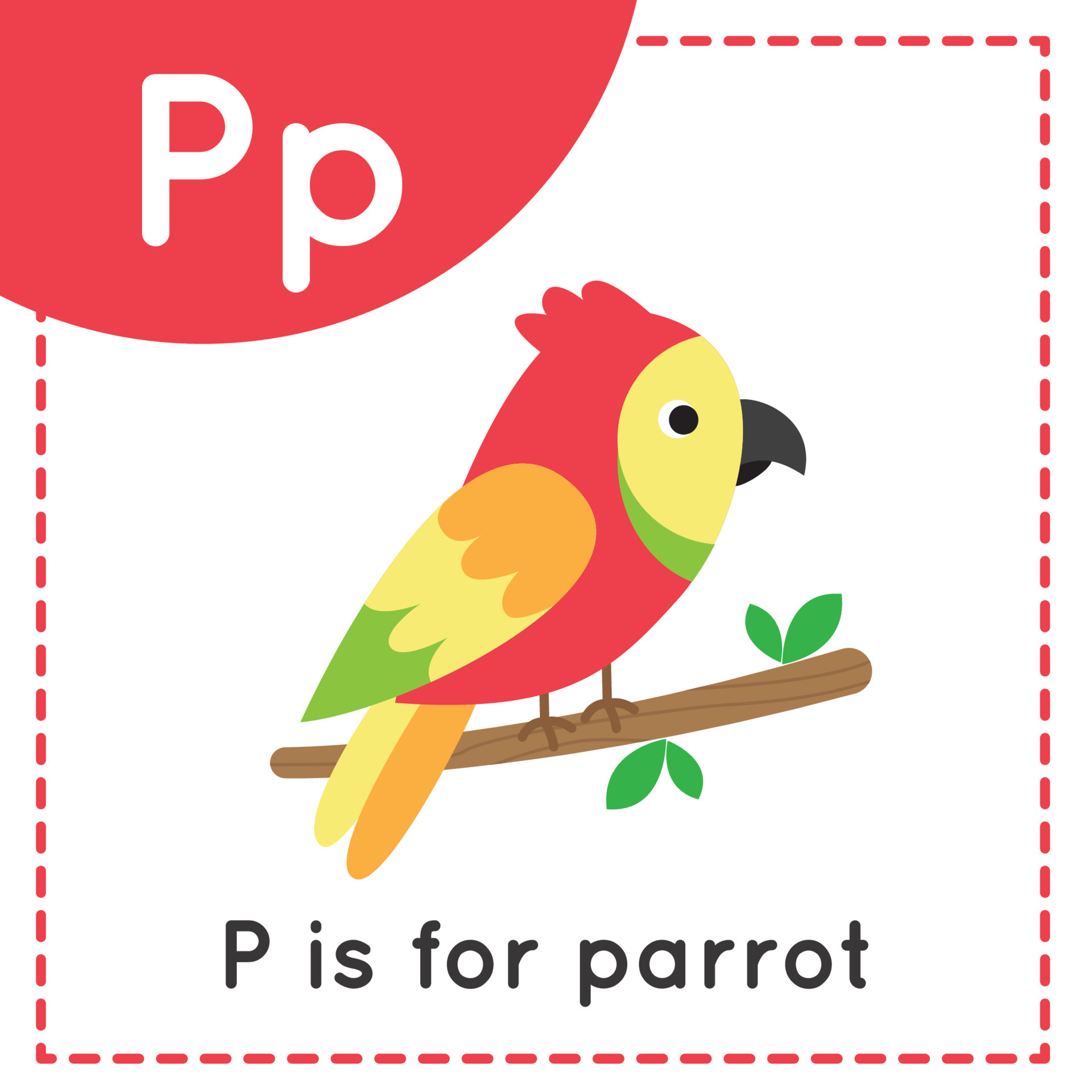 Learning English alphabet for kids. Letter P. Cute cartoon parrot ...