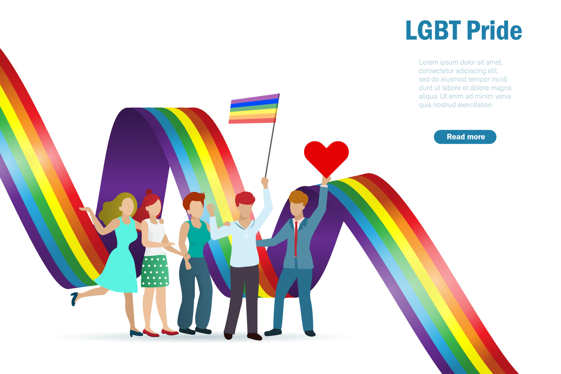 Diverse people parade with LGBT rainbow flag. 6796065 Vector Art at ...