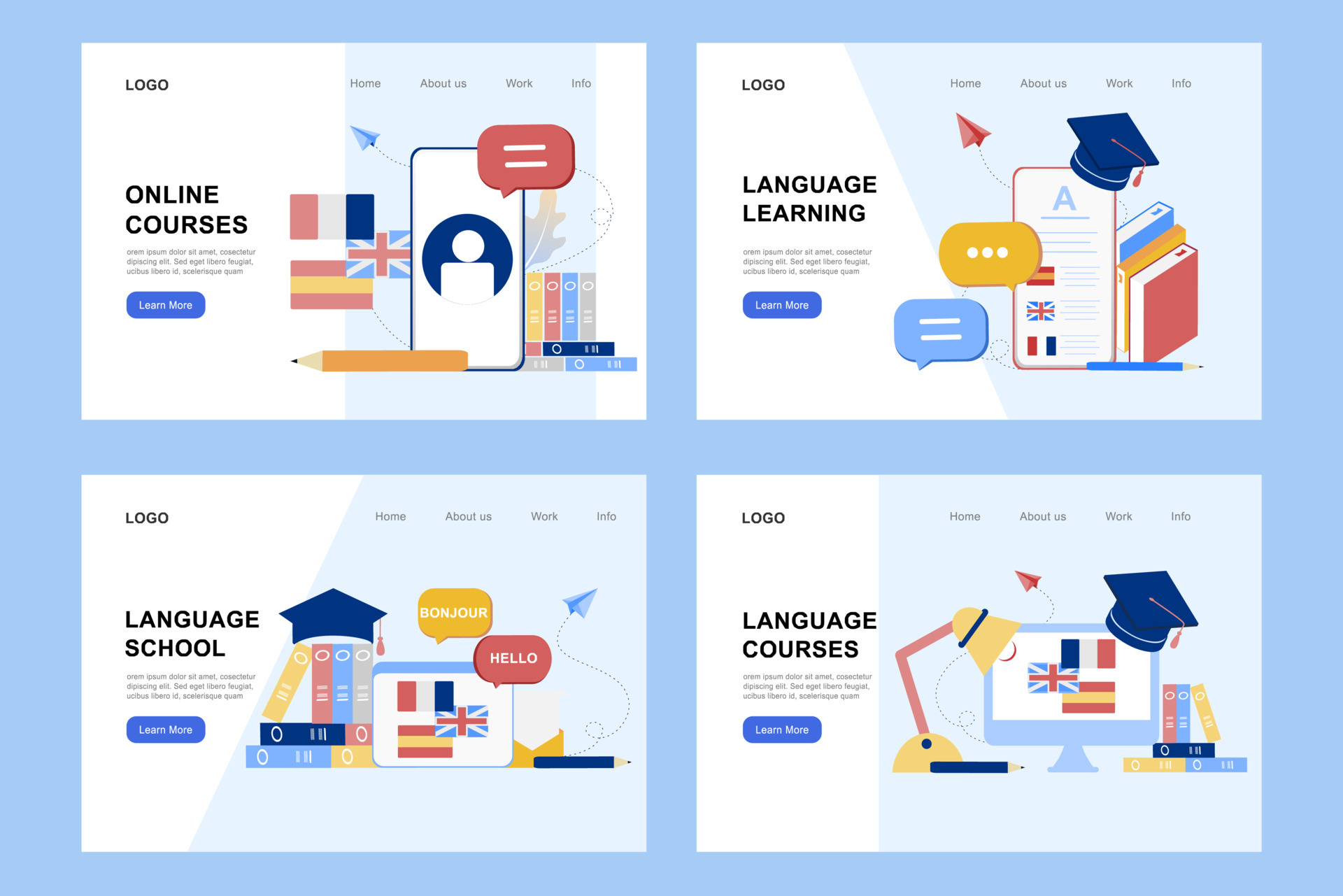 Modern 3D isometric of online languages learning, language courses ...