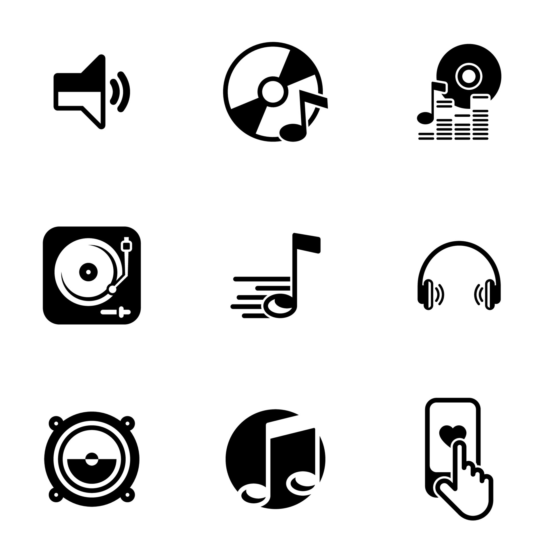 Set Of Simple Icons On A Theme Music Sound Wave Disc Vinyl Vector set-of-simple-icons-on-a-theme-music-sound-wave-disc-vinyl-vector