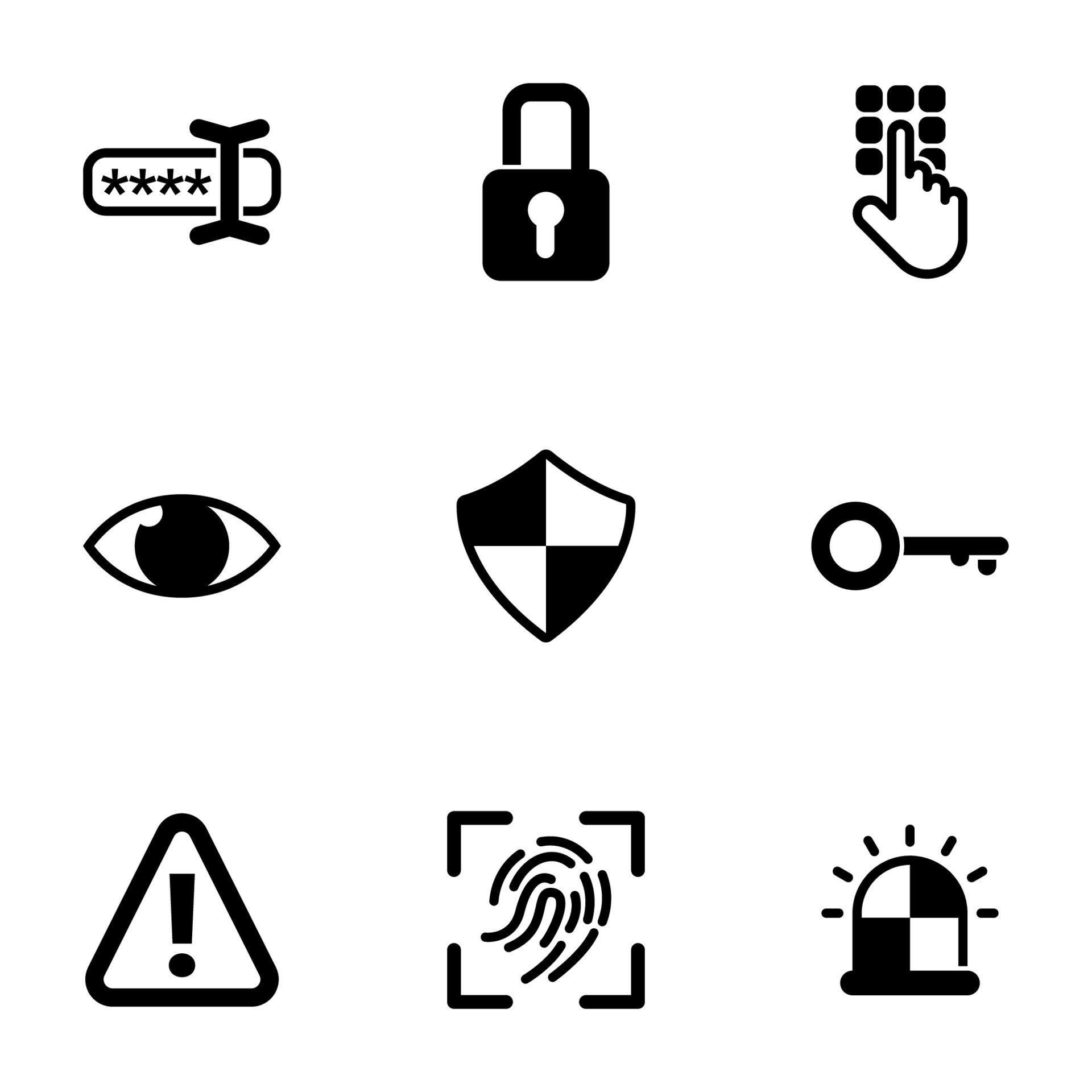 Set Of Simple Icons On A Theme Password Authorization Protection Personal Data Vector Set