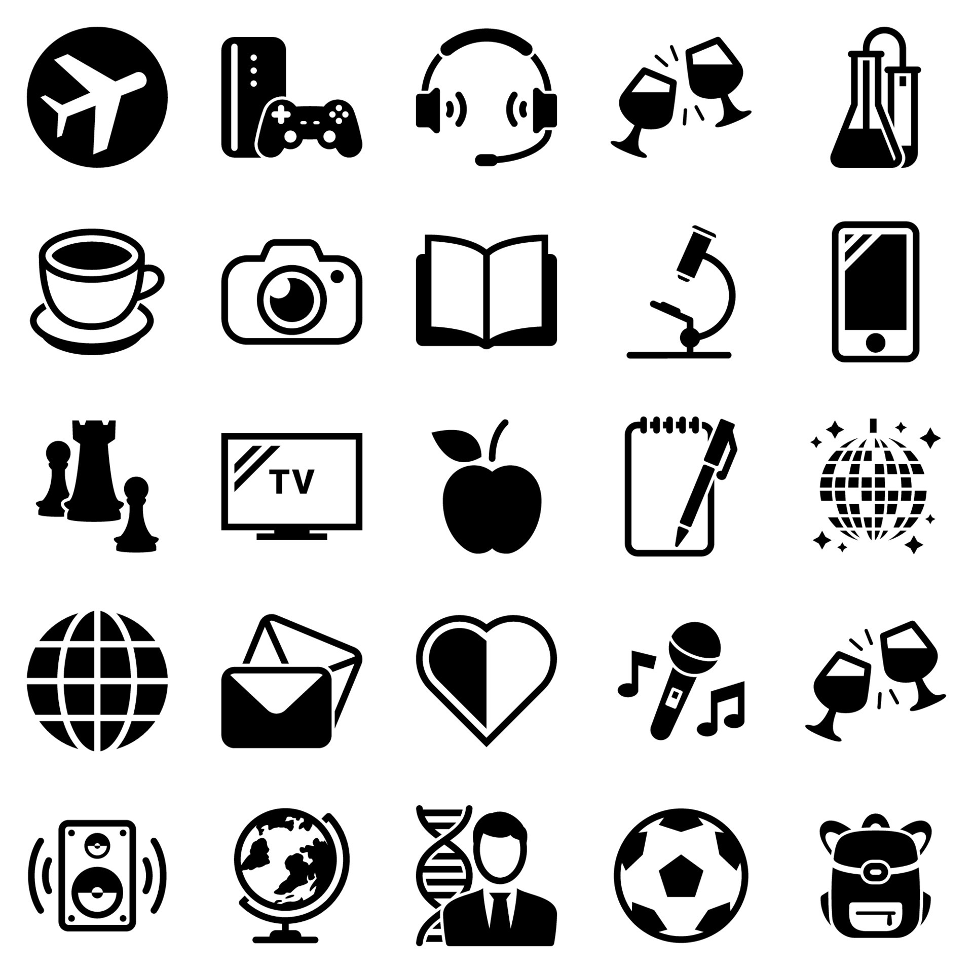 Set of simple icons on a theme Hobbies, entertainment, vector, design ... Set of simple icons on a theme Hobbies, entertainment, vector, design ...