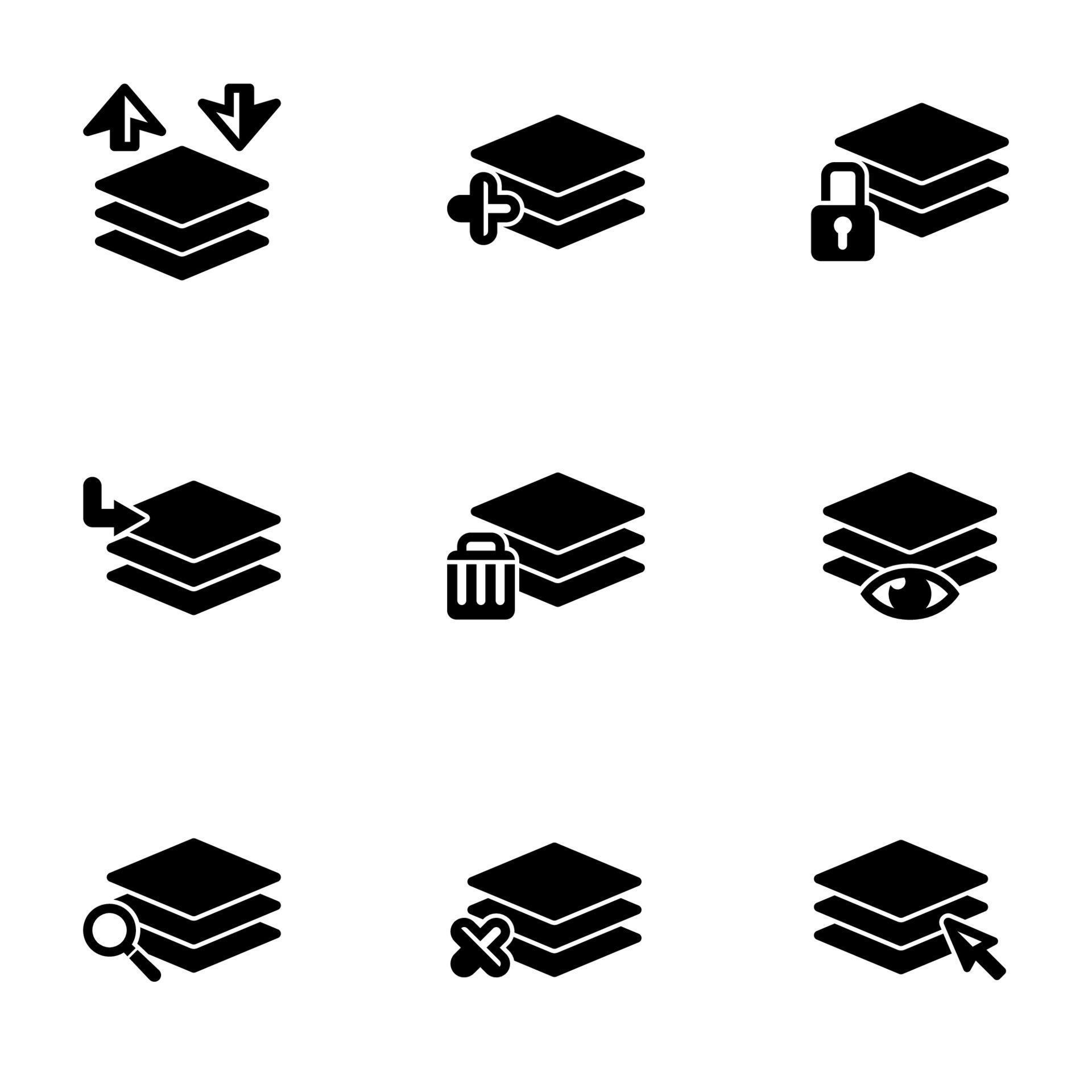 Set of simple icons on a theme Layer, work with layers, vector, set ...