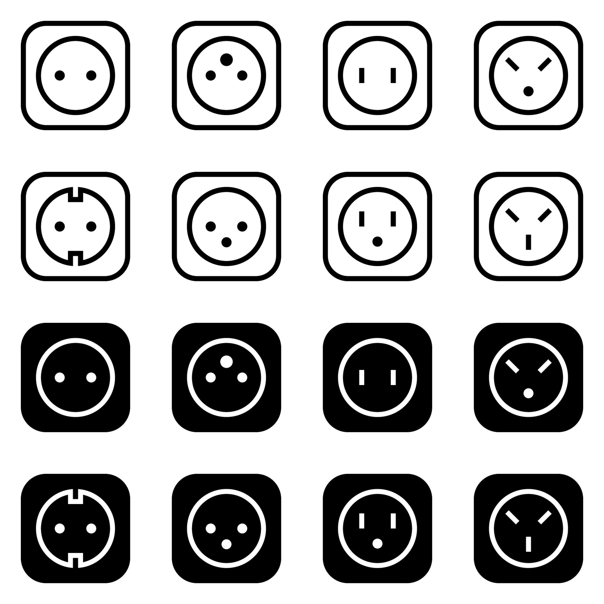 Set Of Simple Icons On A Theme Power Socket Vector Set White