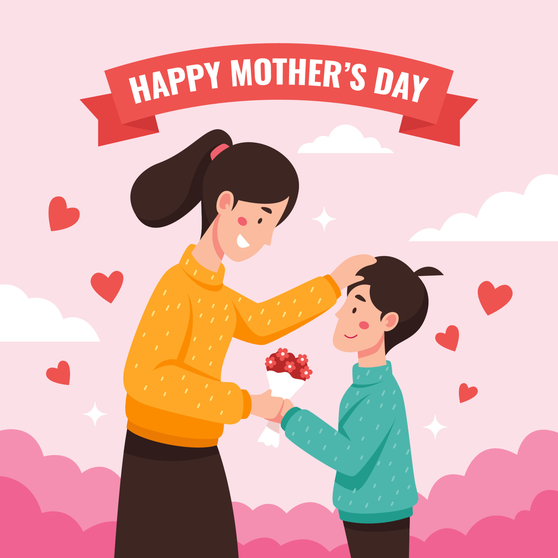Happy Mothers Day with Mother and Son Character 6832559 Vector Art at ...