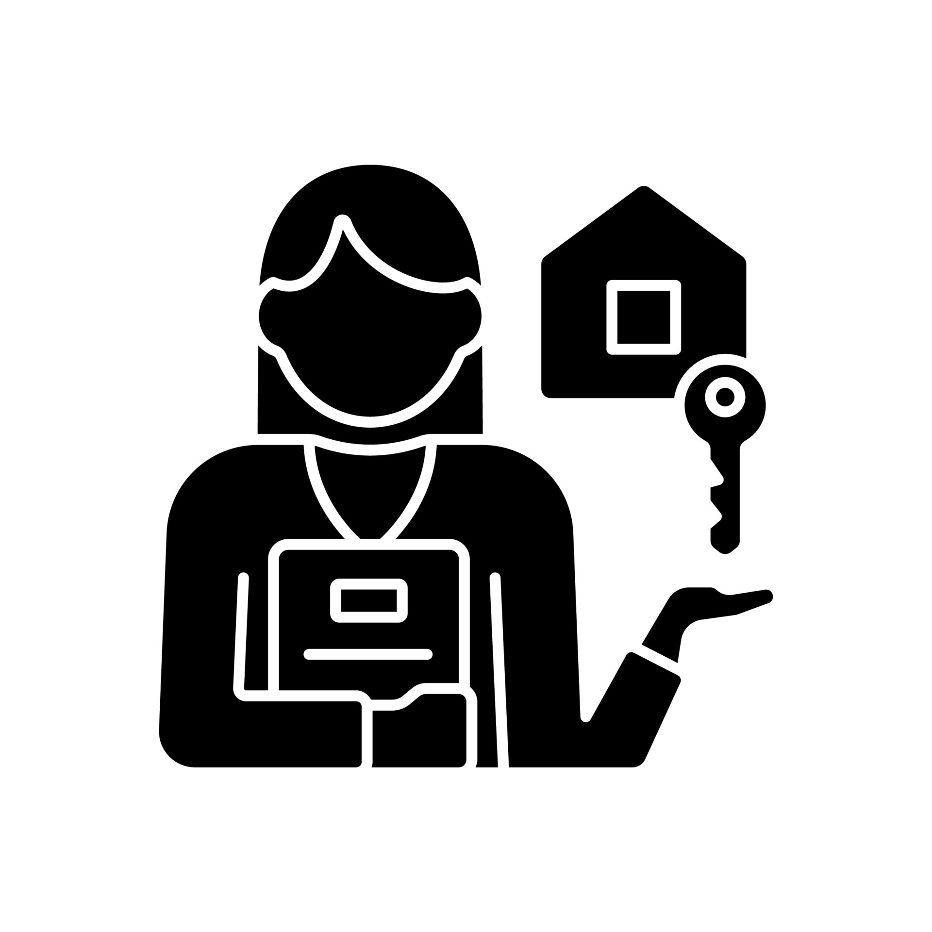 Estate agent black glyph icon. Real estate broker. Housing assistance ... Estate agent black glyph icon. Real estate broker. Housing assistance ...