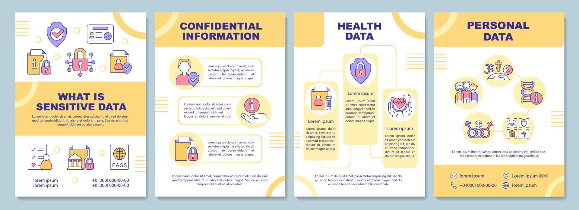 Sensitive data types yellow brochure template. Secure privacy. Booklet ...