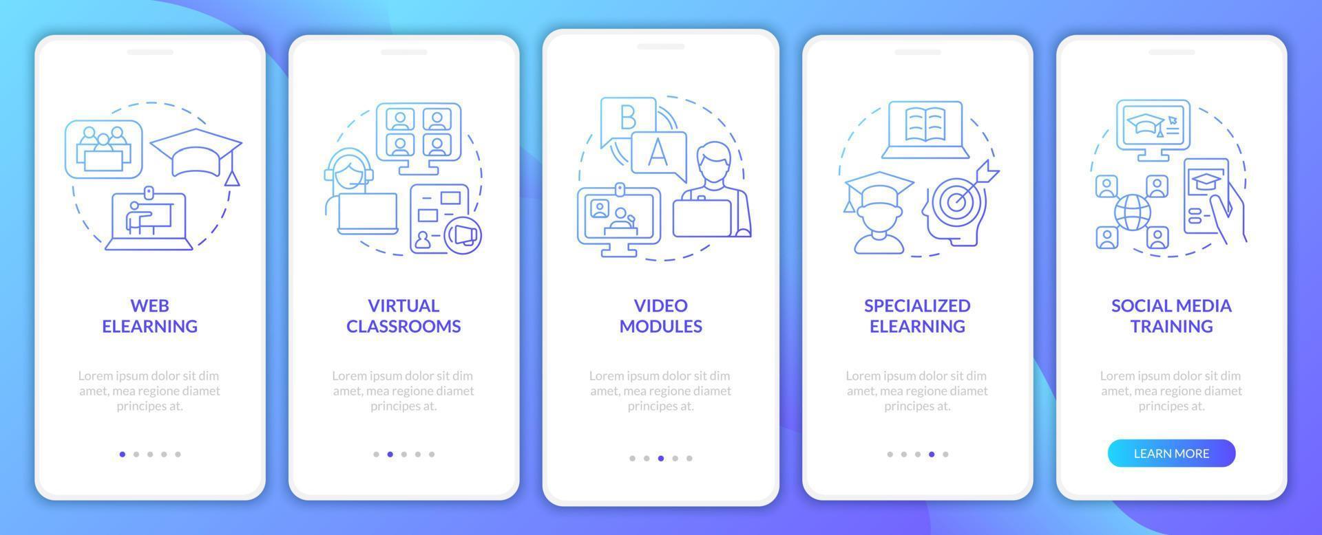 Elearning Types Blue Gradient Onboarding Mobile App Screen Walkthrough