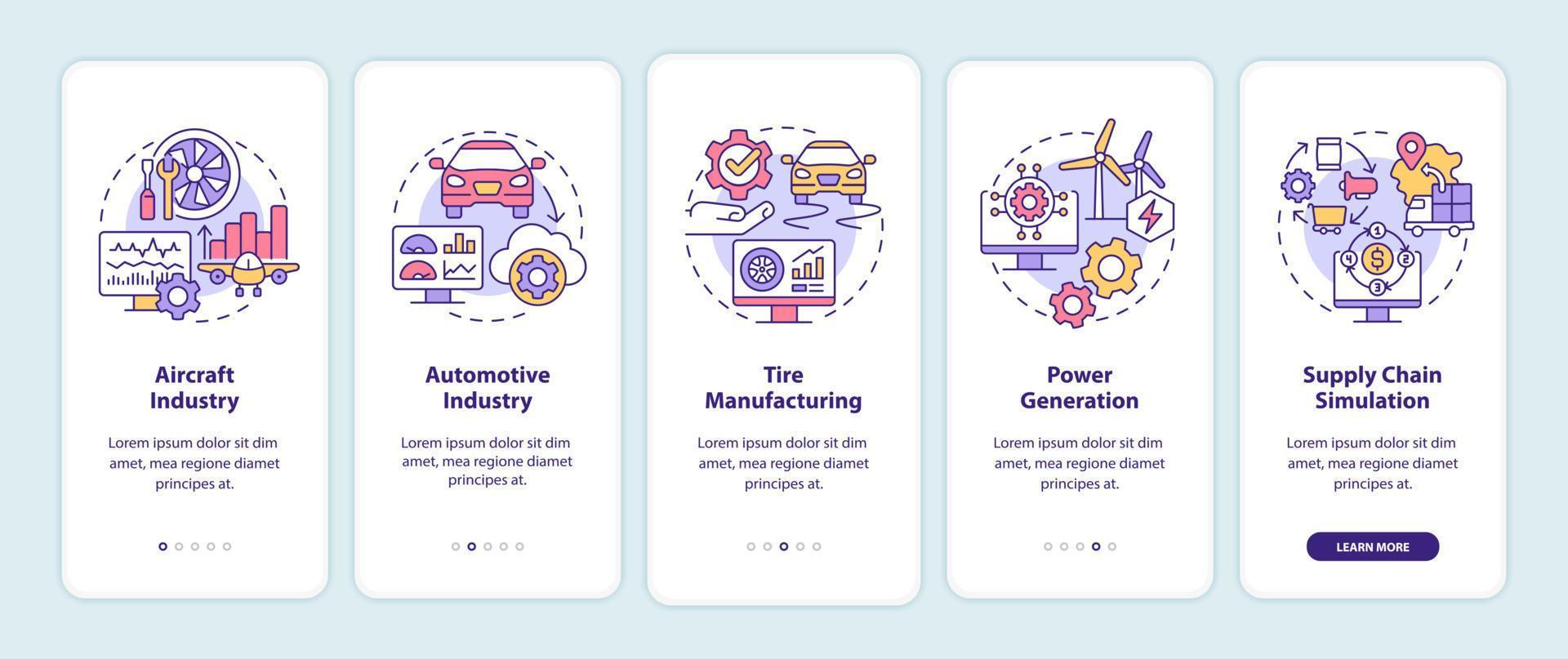 Digital Twin Usage Onboarding Mobile App Screen Automotive Industry Walkthrough 5 Steps Graphic