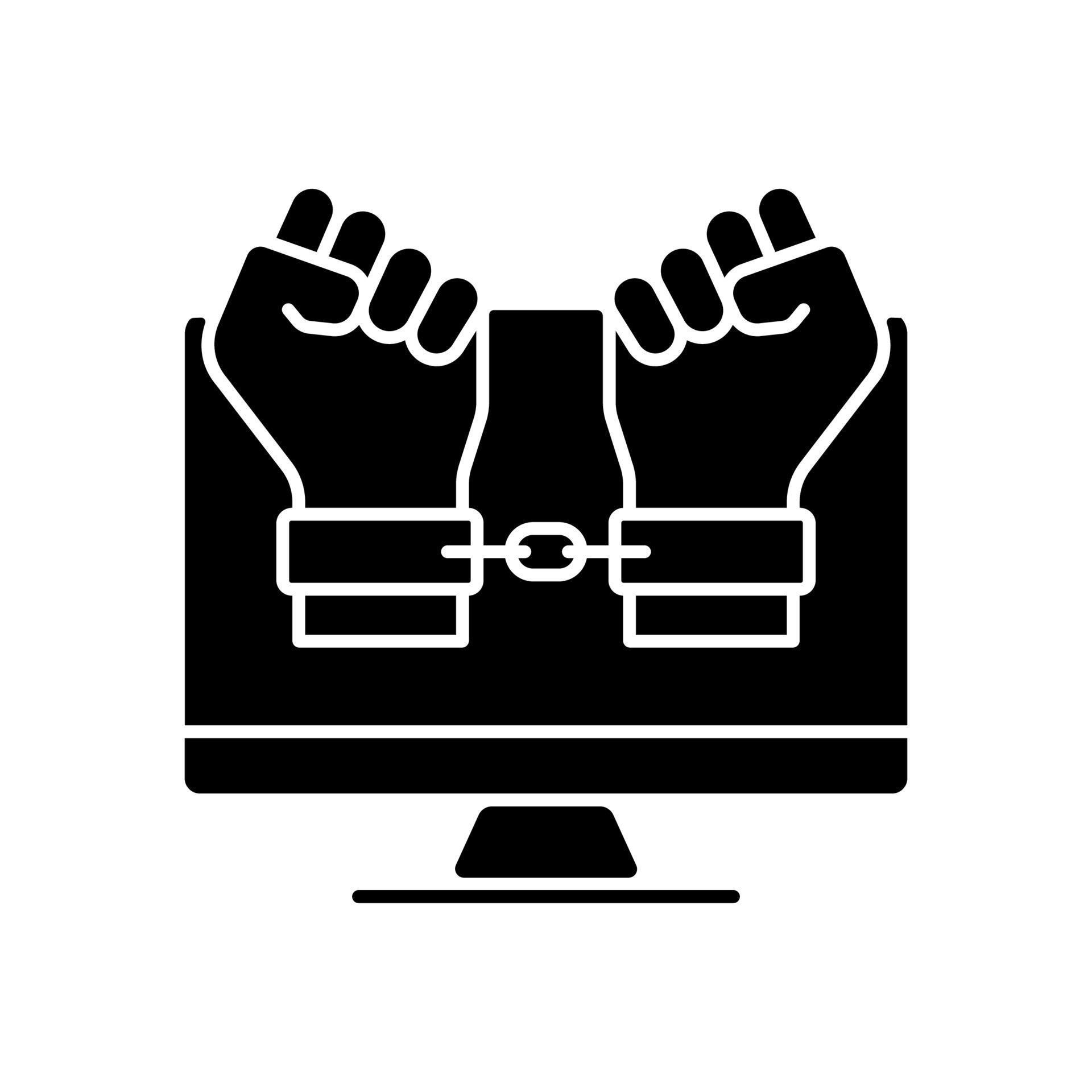 Hacker catching black glyph icon. Detect, pursue and catch ...