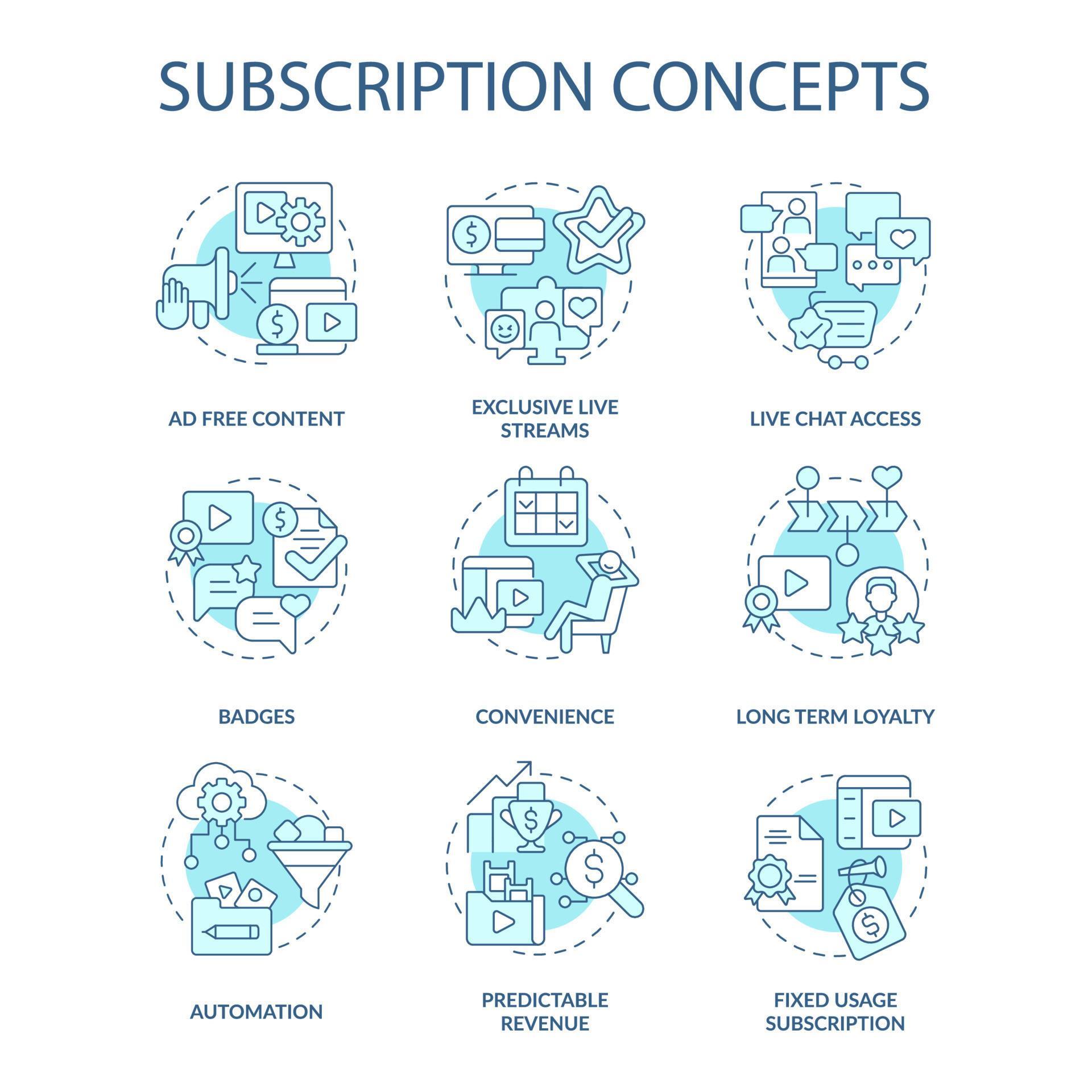 Subscription blue concept icons set. Premium account. Business model ...