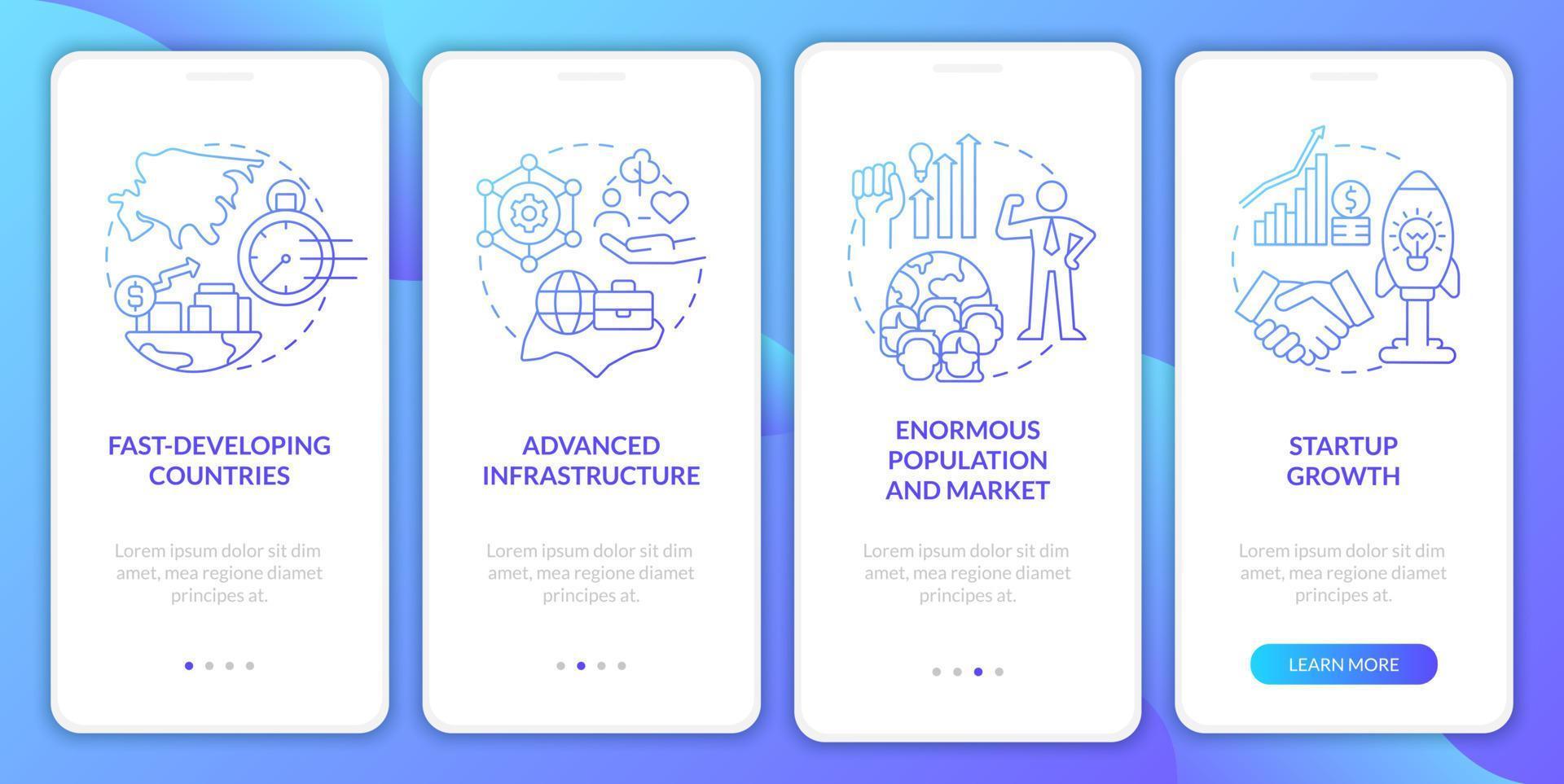 Relocating Business To Asia Blue Gradient Onboarding Mobile App Screen Walkthrough 4 Steps