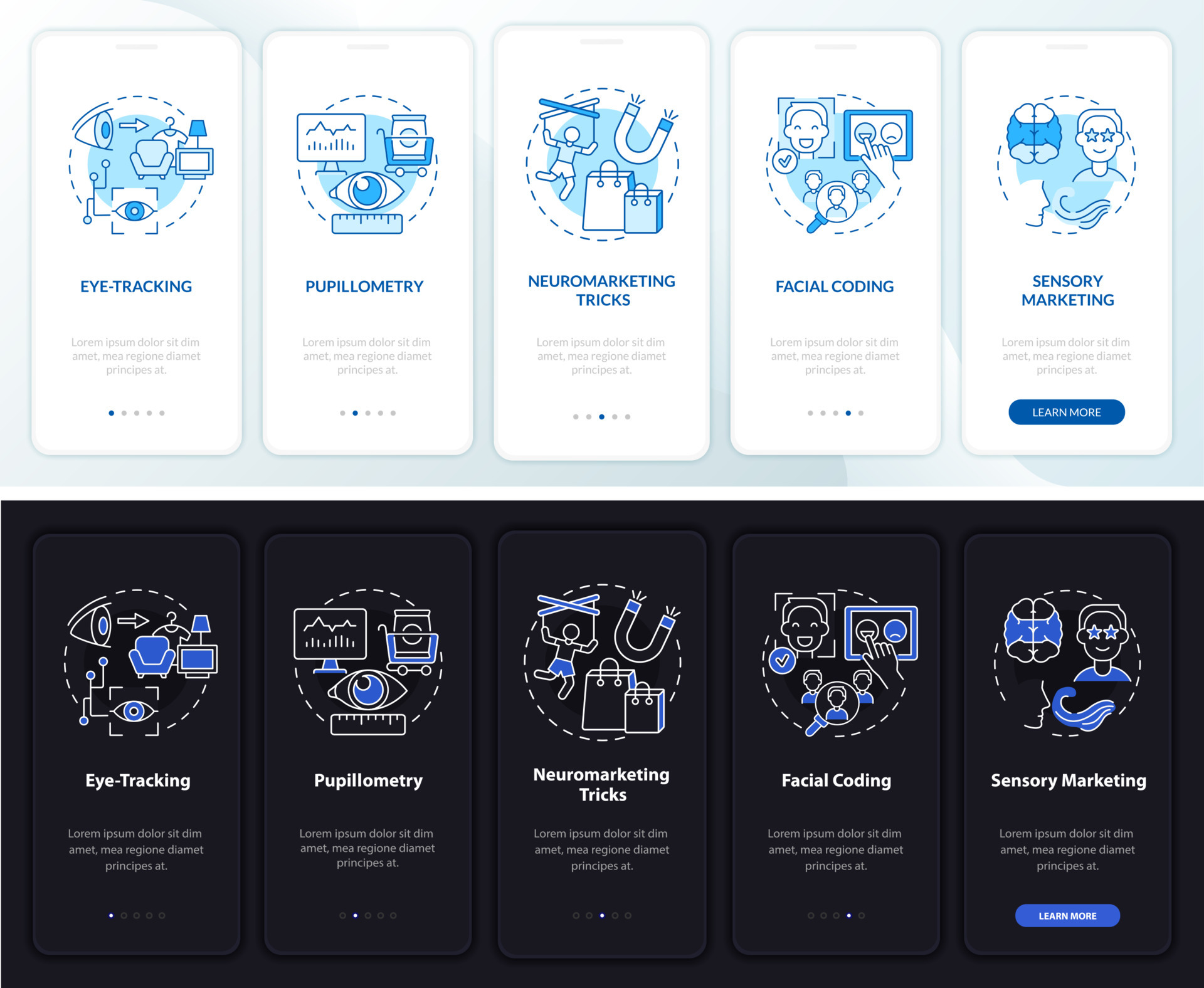 Neuromarketing Methods Onboarding Mobile App Page Screen Facial Coding Walkthrough 5 Steps
