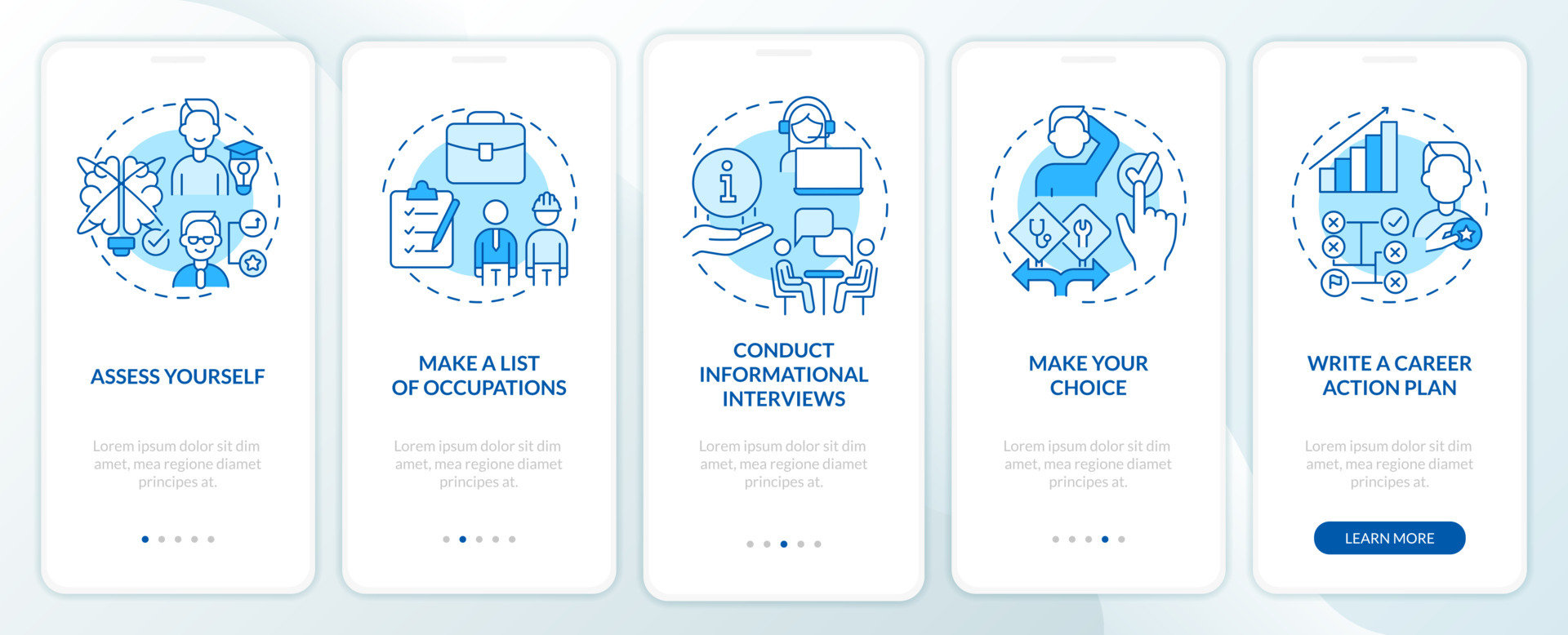Steps to select career path blue onboarding mobile app screen ... Steps to select career path blue onboarding mobile app screen ...