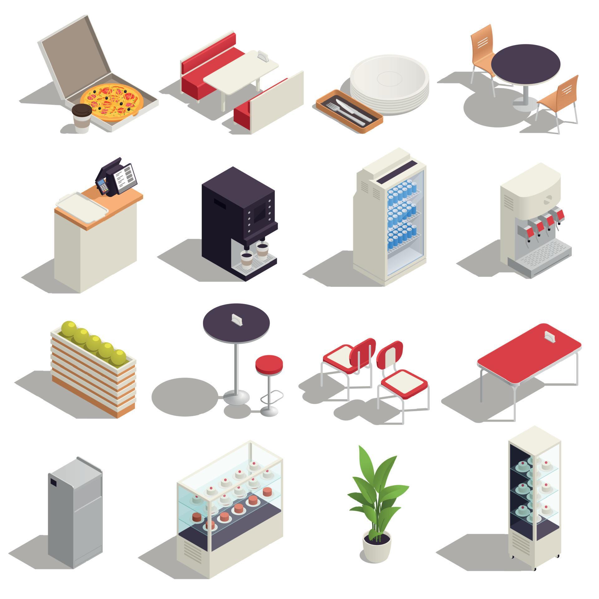 Food Court Isometric Isolated Icon Set 6846138 Vector Art at Vecteezy