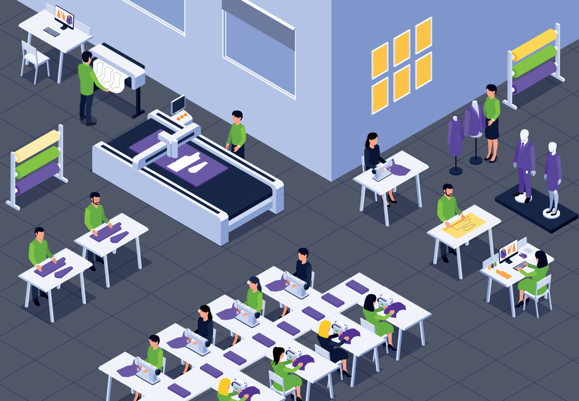 Sewing Factory Isometric Composition 6846432 Vector Art At Vecteezy