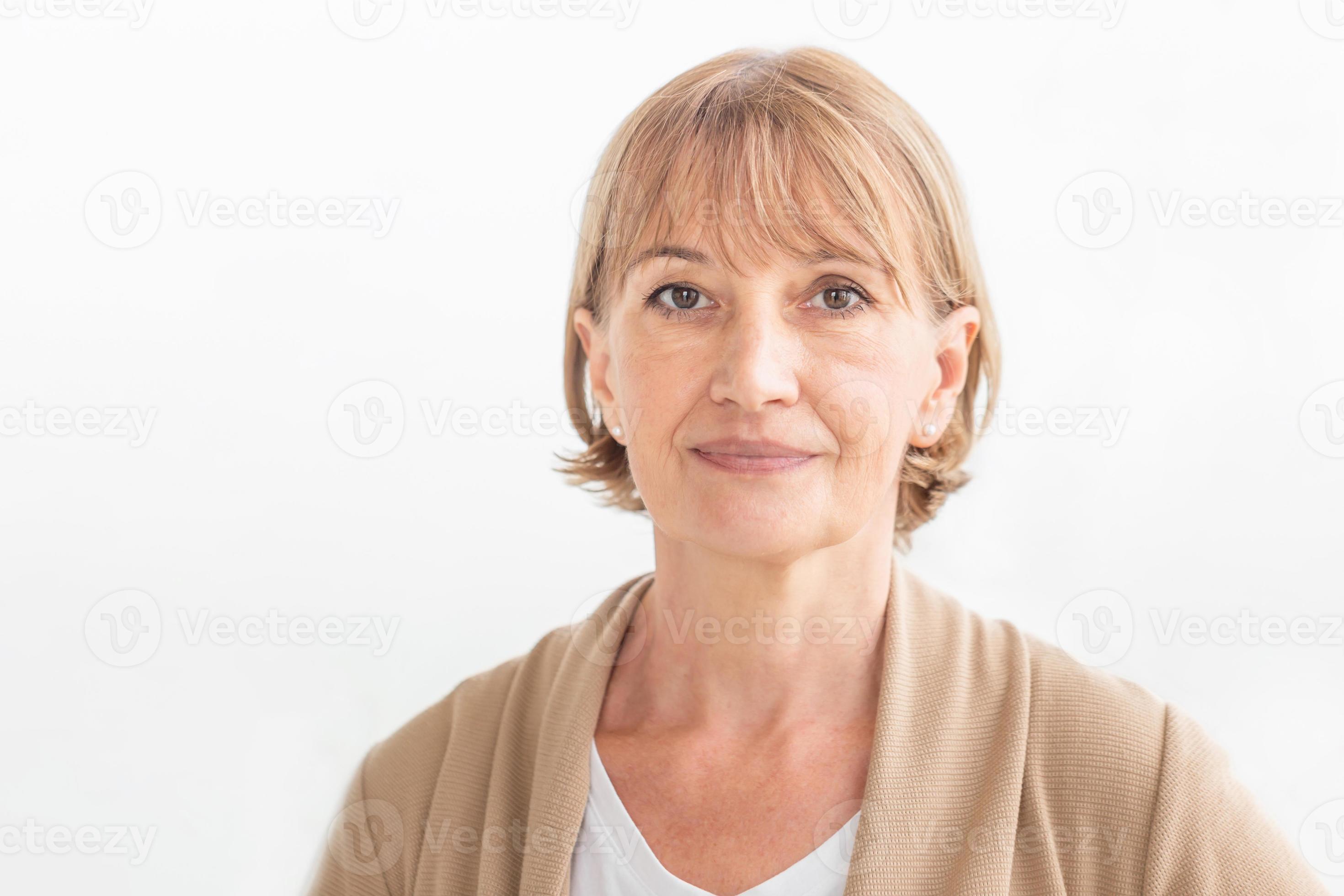 Portrait Of Happy Elder Senior Woman Looking At Camera Smiling Elderly