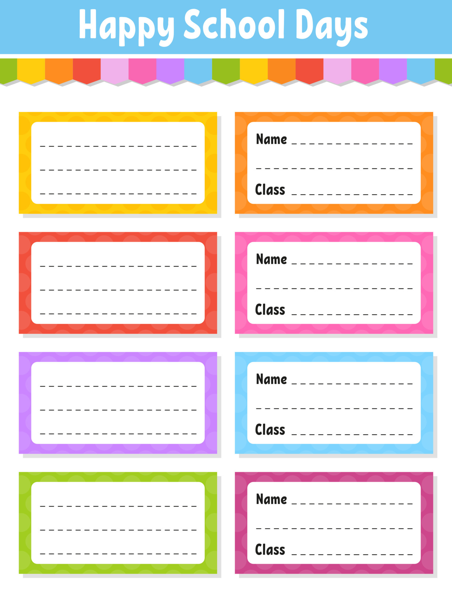 Back To School Labels. Set Stickers For Notebook. Name And Class