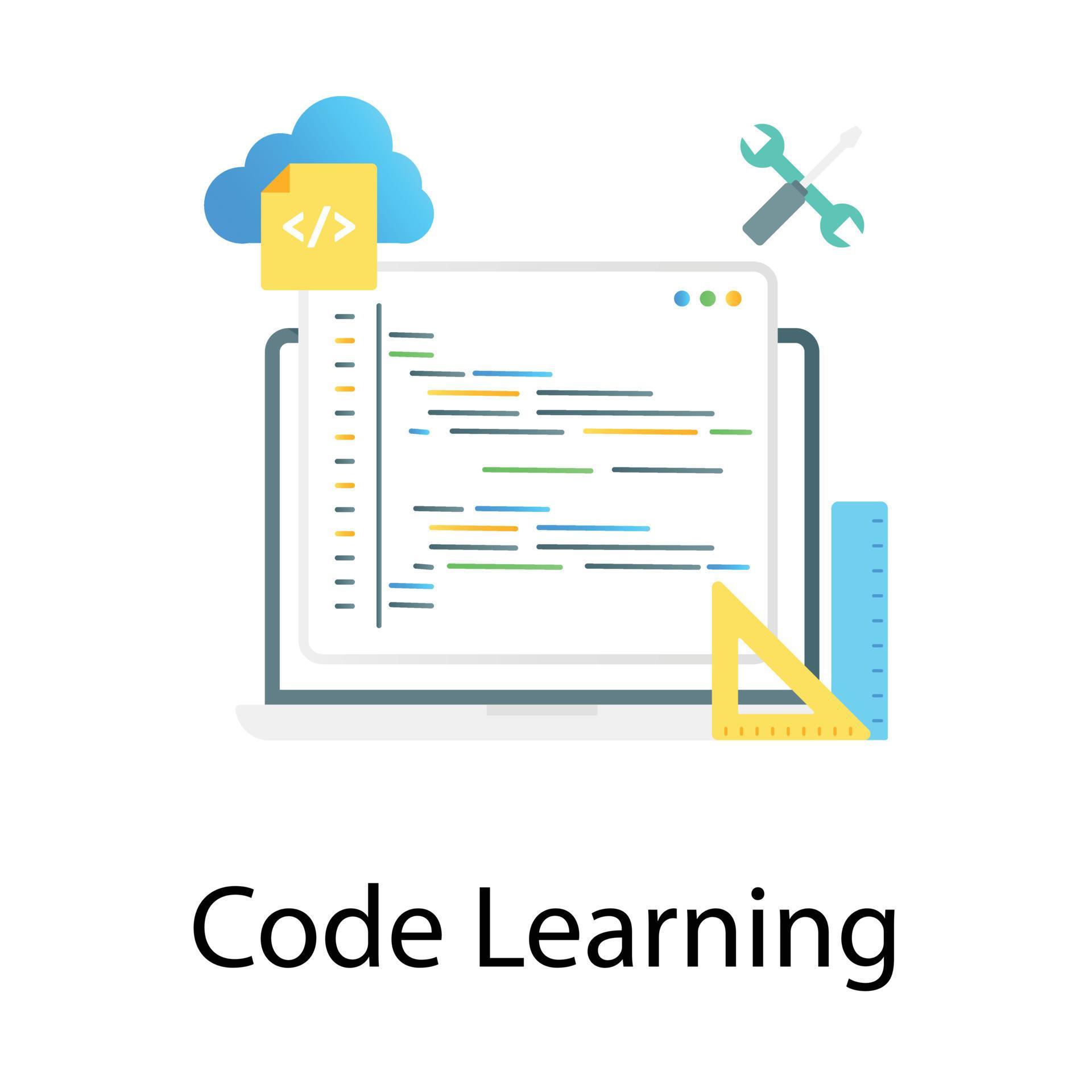 Code learning vector, programming language education flat gradient ...