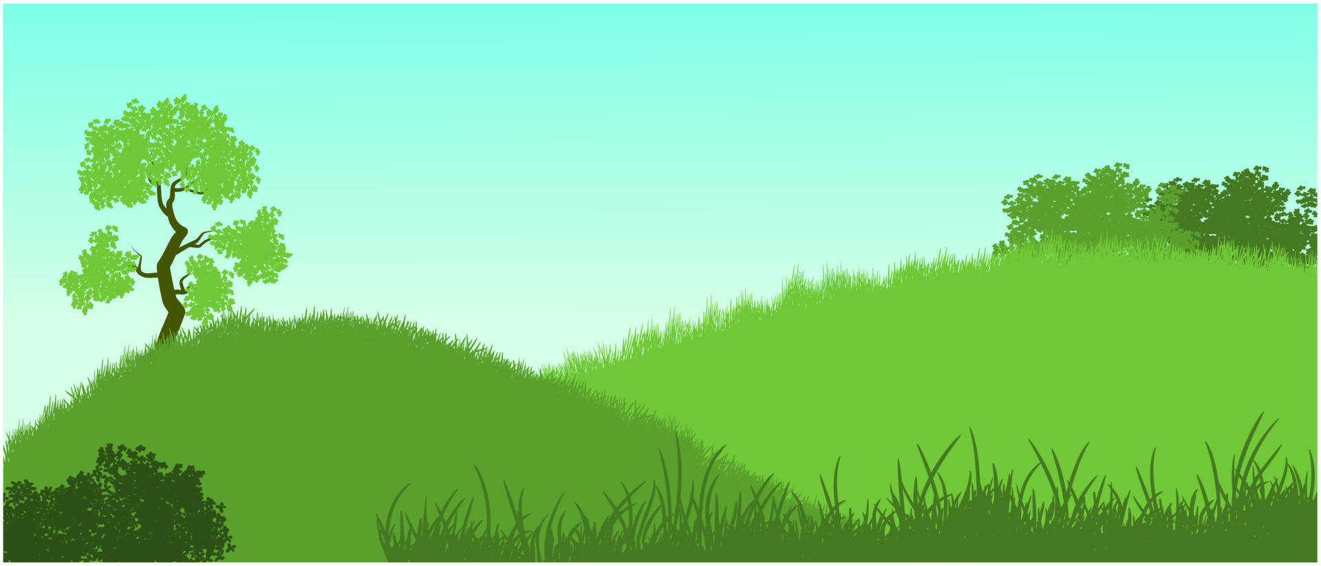 Green Grass Cartoon Hills Silhouette And Summer Sky 6869405 Vector Art