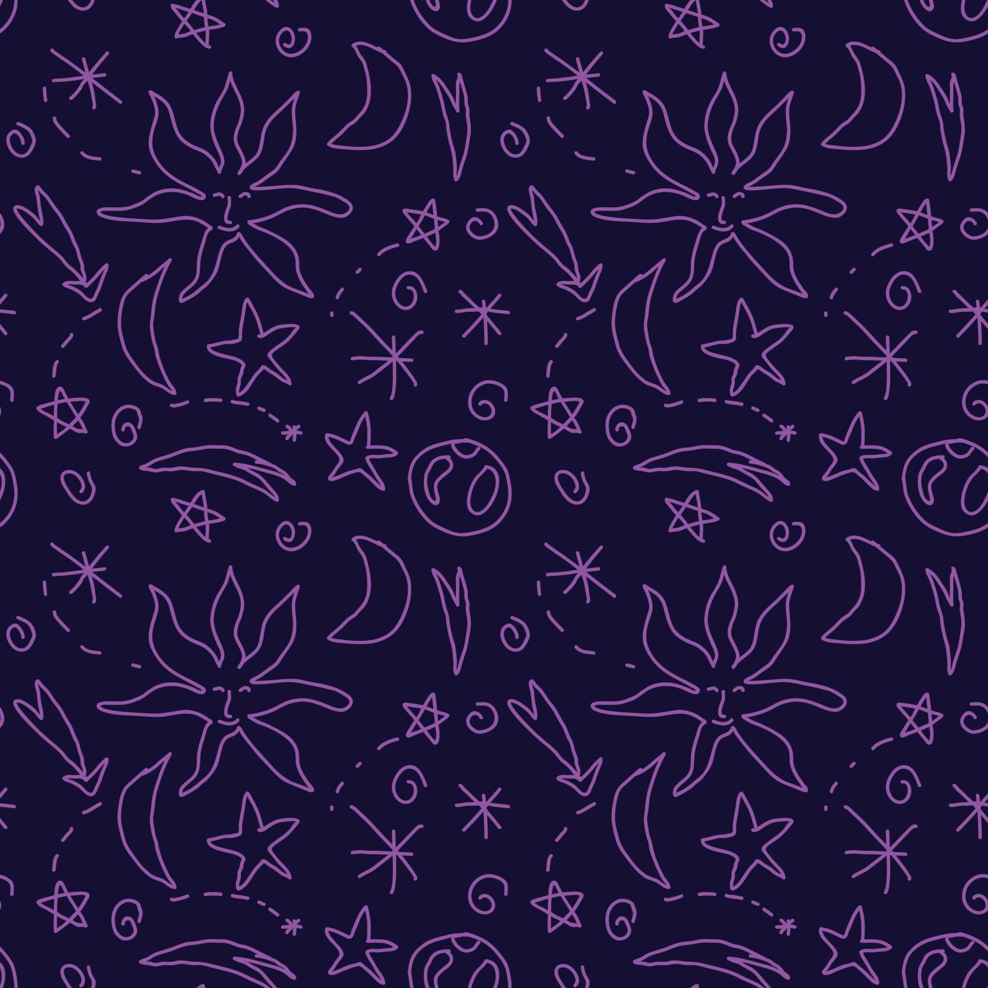 Cute Doodle Celestial Seamless Pattern With Stars Sun Moon Swirls