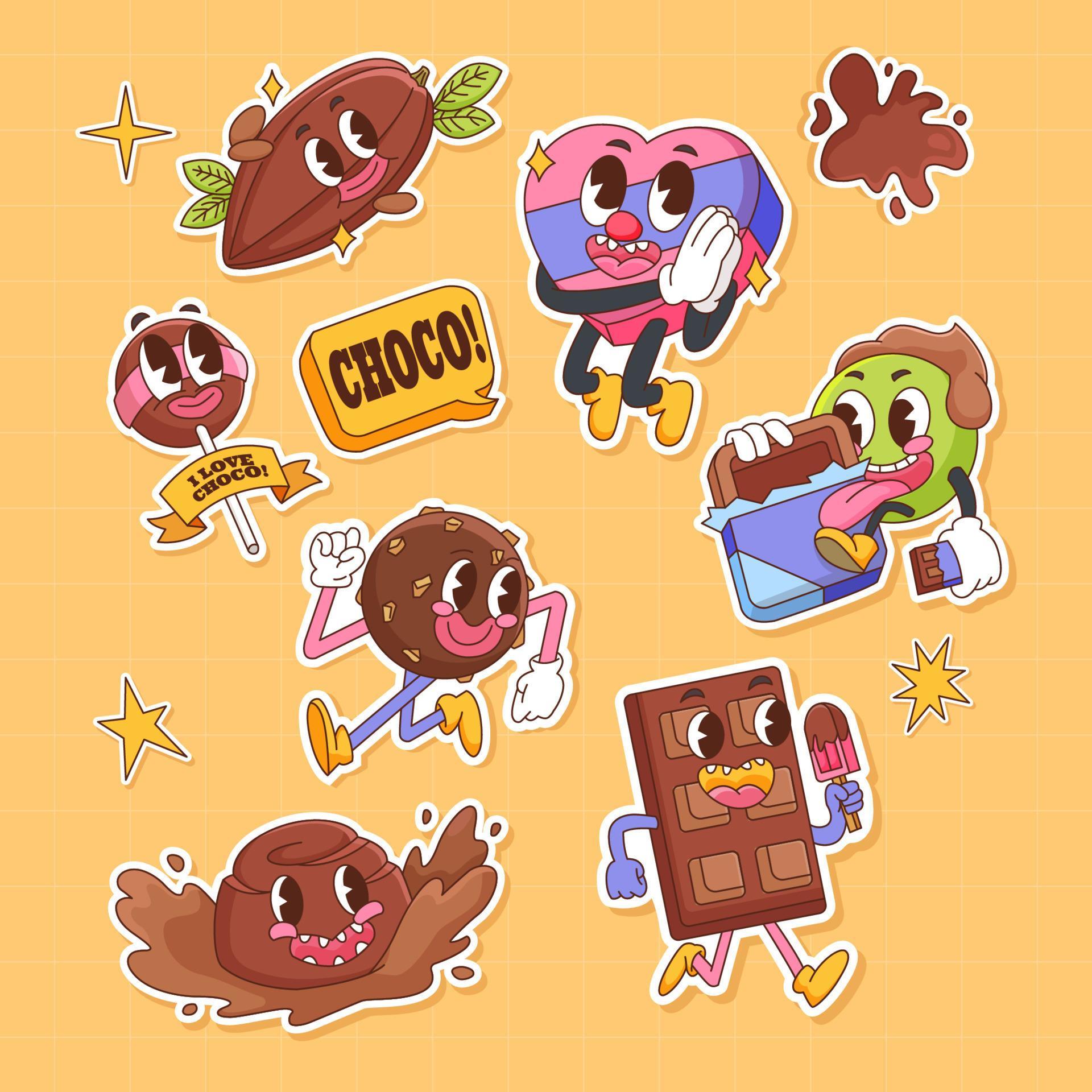 Line Art chunky Hippie Retro hippie stickers, psychedelic groovy set bundle elements. Cute ...