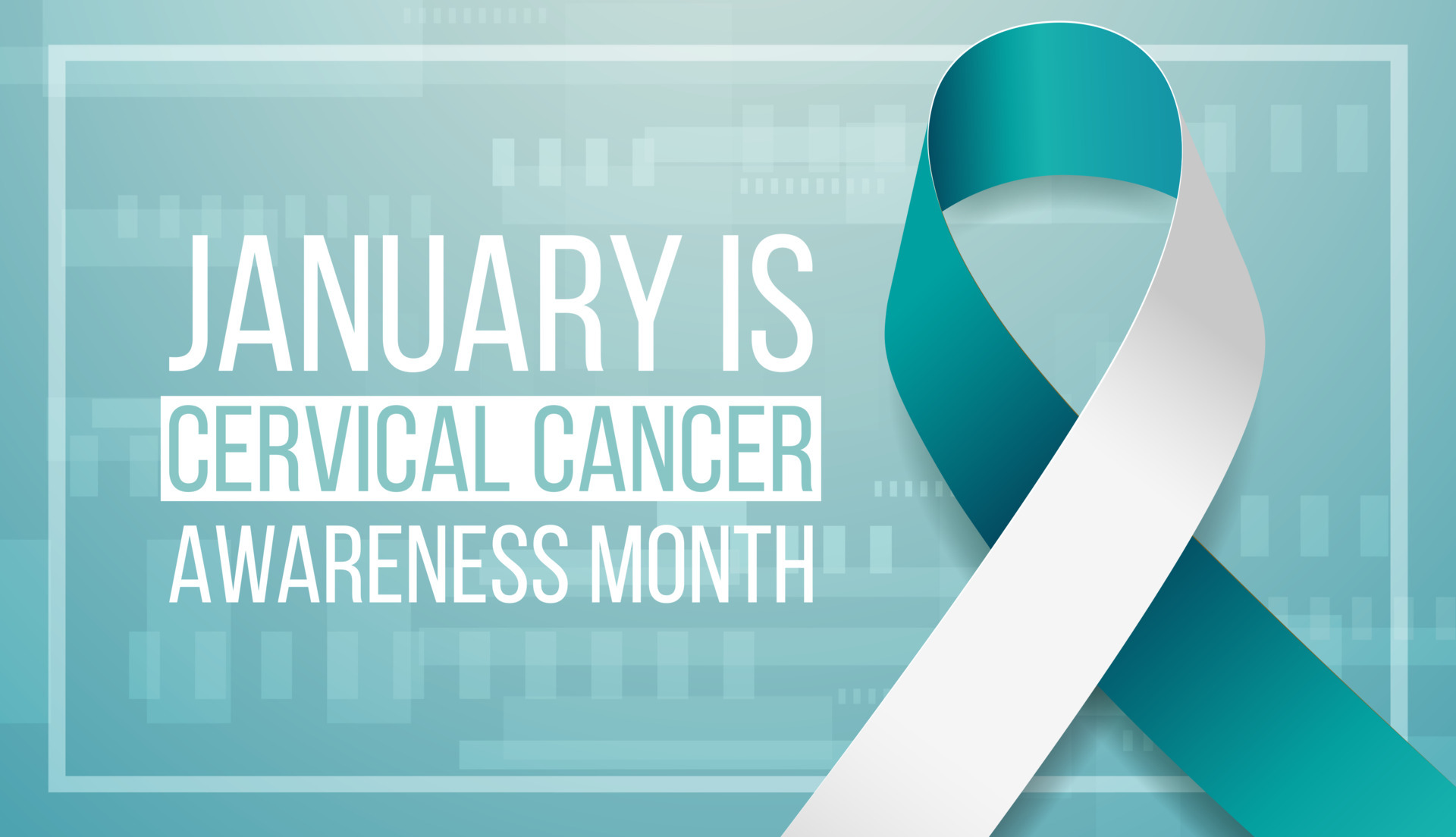 Cervical Cancer Awareness Month Banner With Teal And White Ribbon