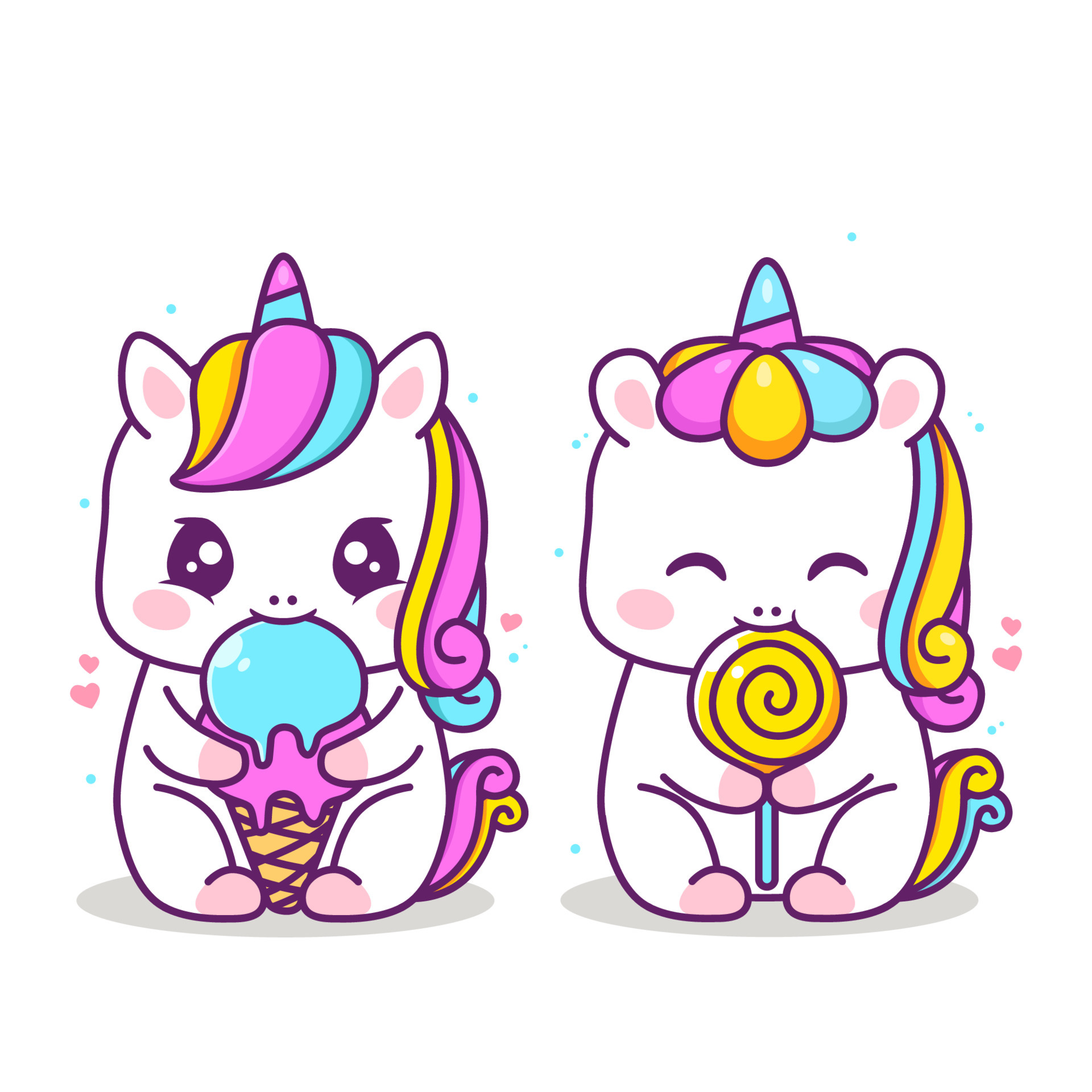 cute happy unicorn eating lolipop and ice cream 6879497 Vector Art at ...