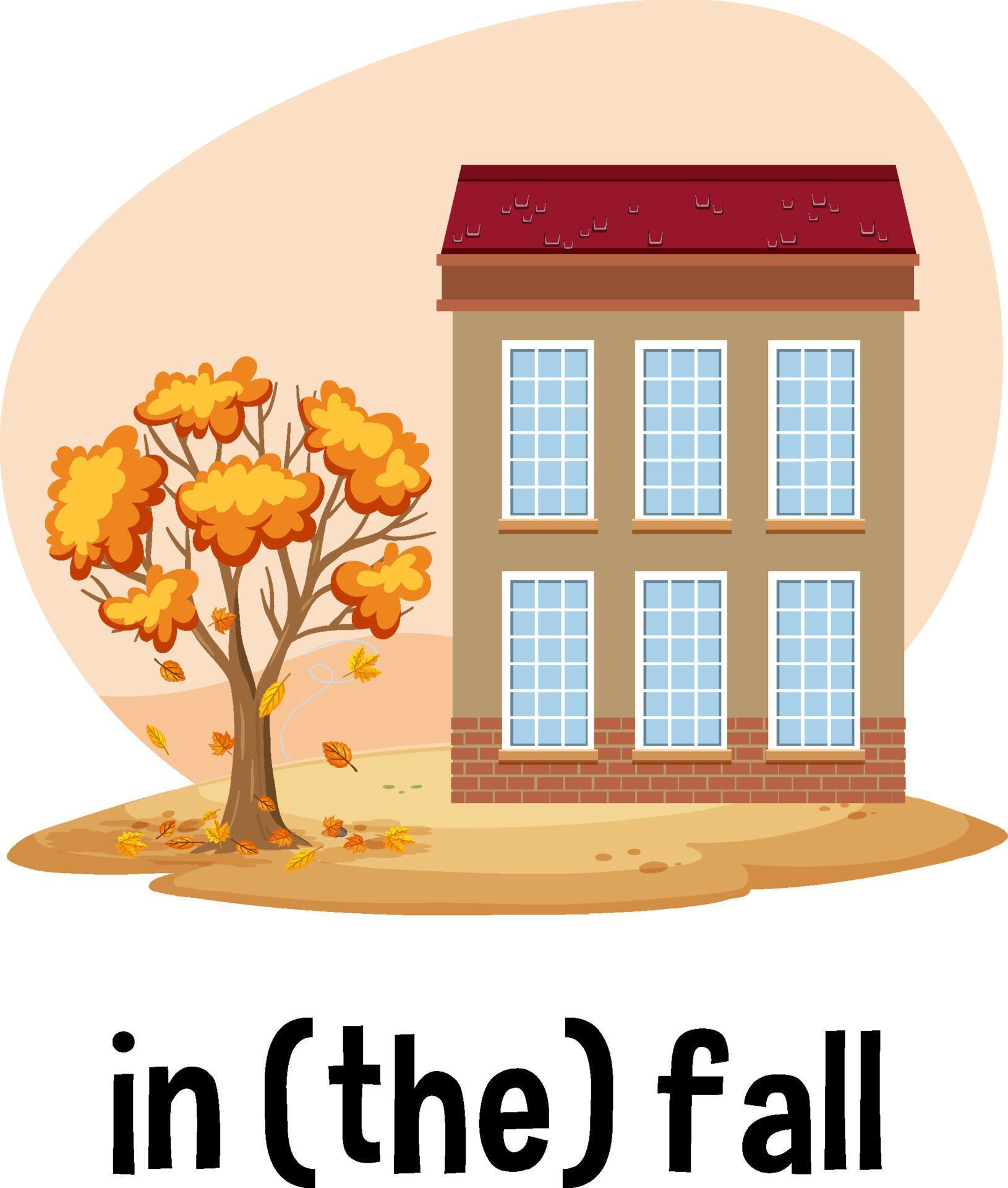 English prepositions of time with fall seasons scene 6889865 Vector Art ...