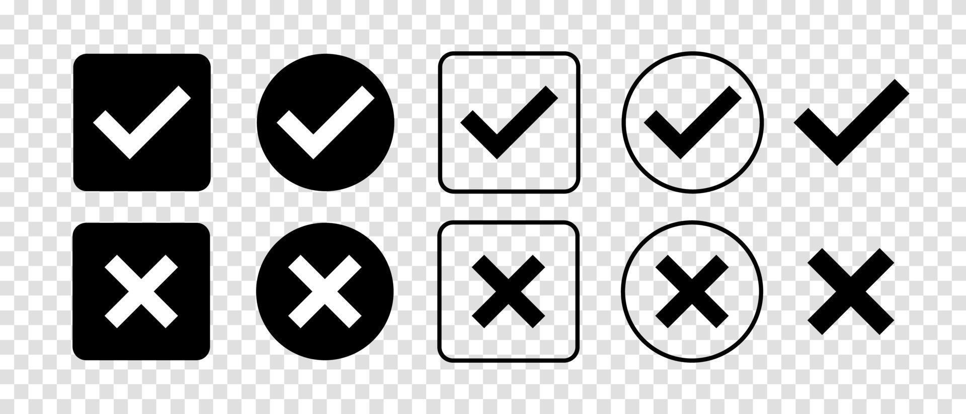 Check mark and Cross mark black icon set. Isolated tick symbols ... Check mark and Cross mark black icon set. Isolated tick symbols ...
