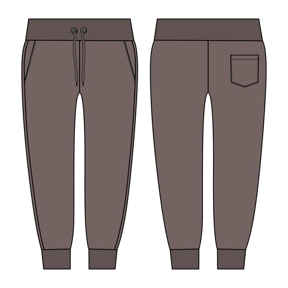 Jogger Pants Fashion Technical Flat Sketch Vector Khaki Color Template
