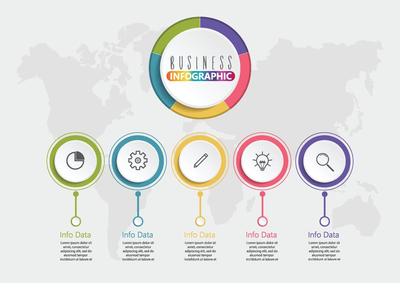 Abstract 3D infographic template with a five steps for success. Business circle template with ...