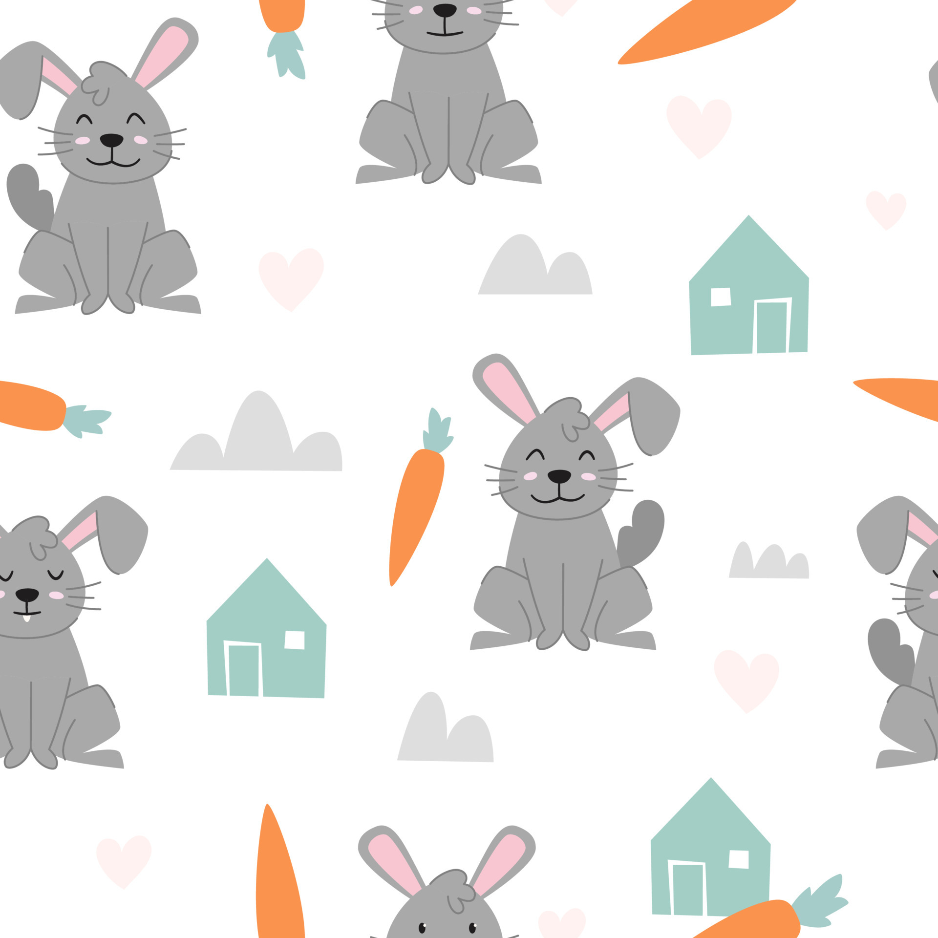 Vector seamless pattern Cute rabbit with carrot 6901783 Vector Art at ...