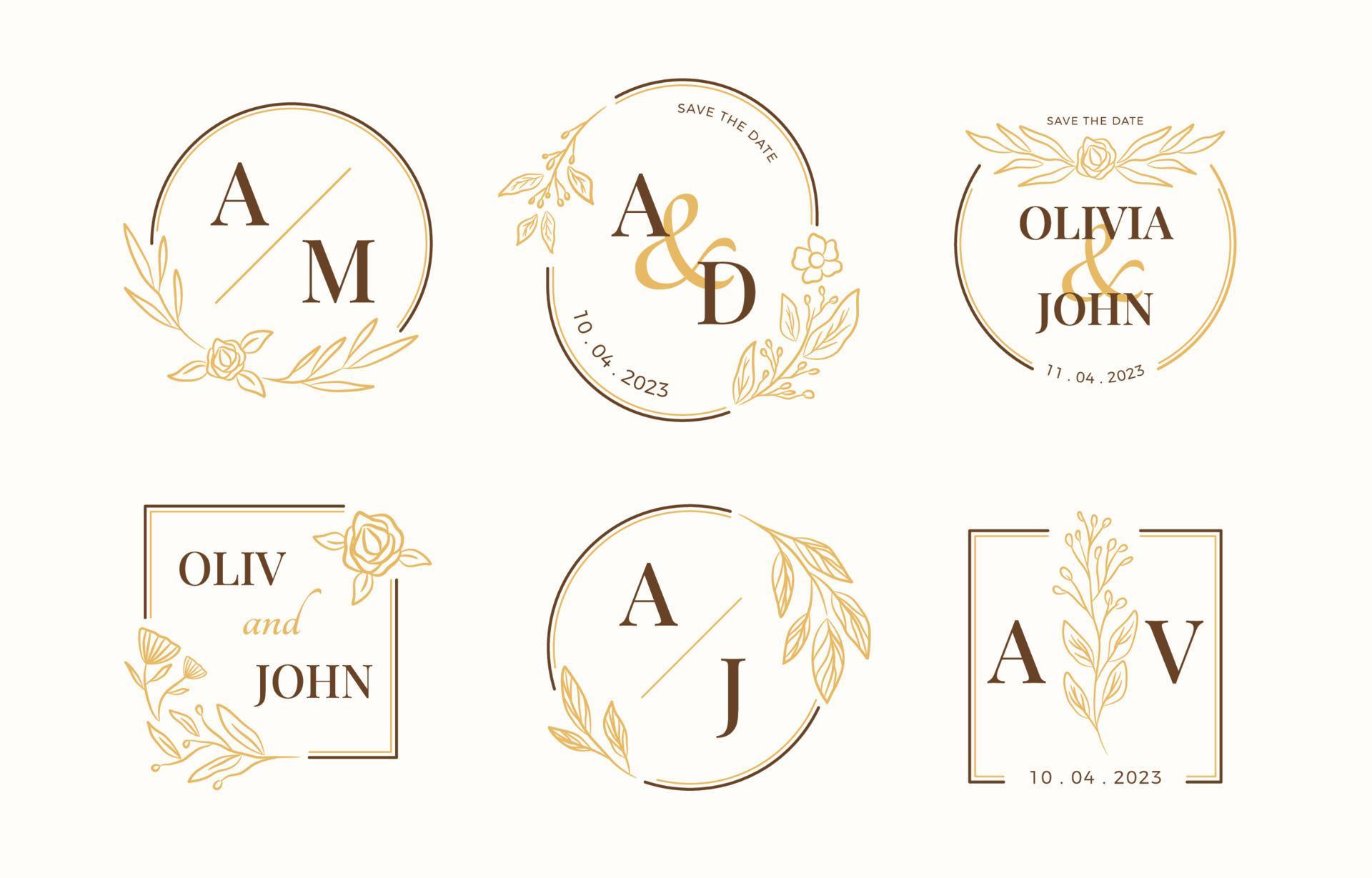 Colección De Logotipos De Monograma De Boda Dibujados A Mano 6902239