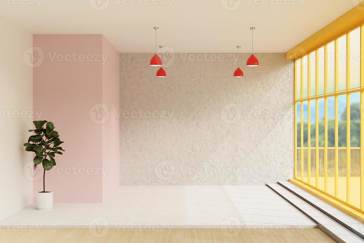 The interior design of empty room and living room modern style with ...