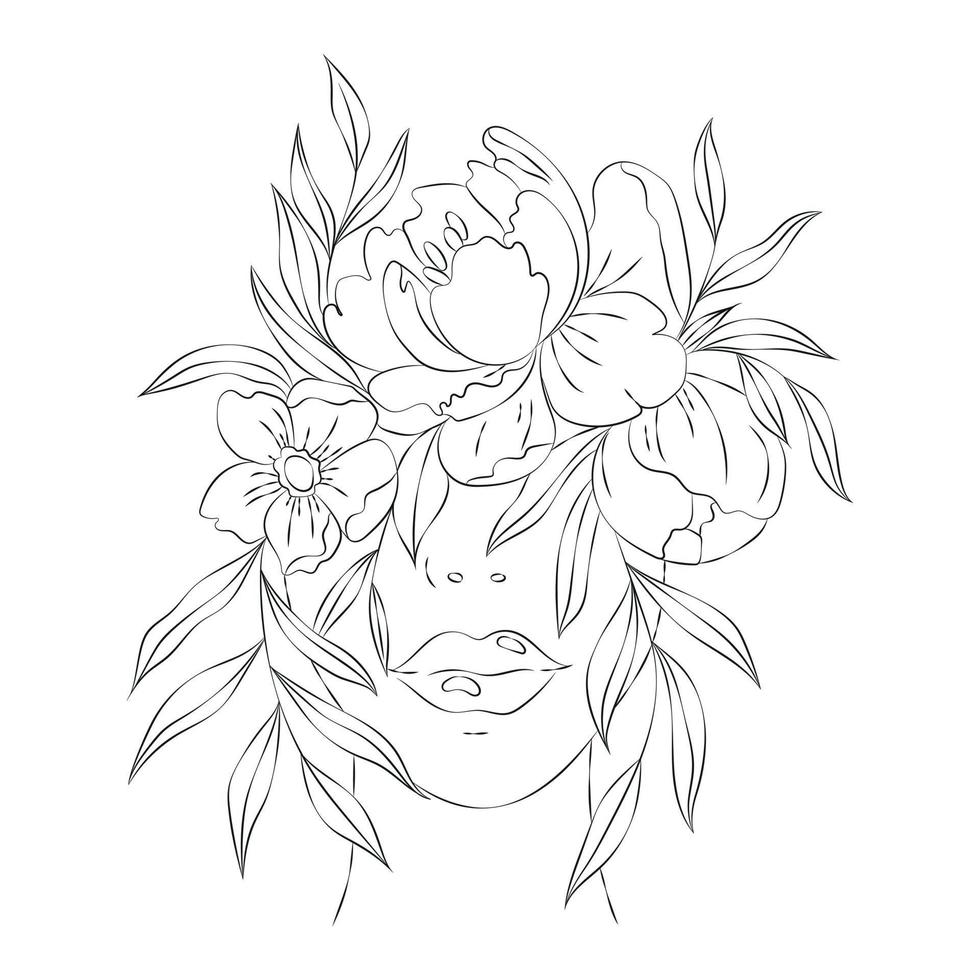 mujer con flores en la cabeza 6920531 Vector en Vecteezy