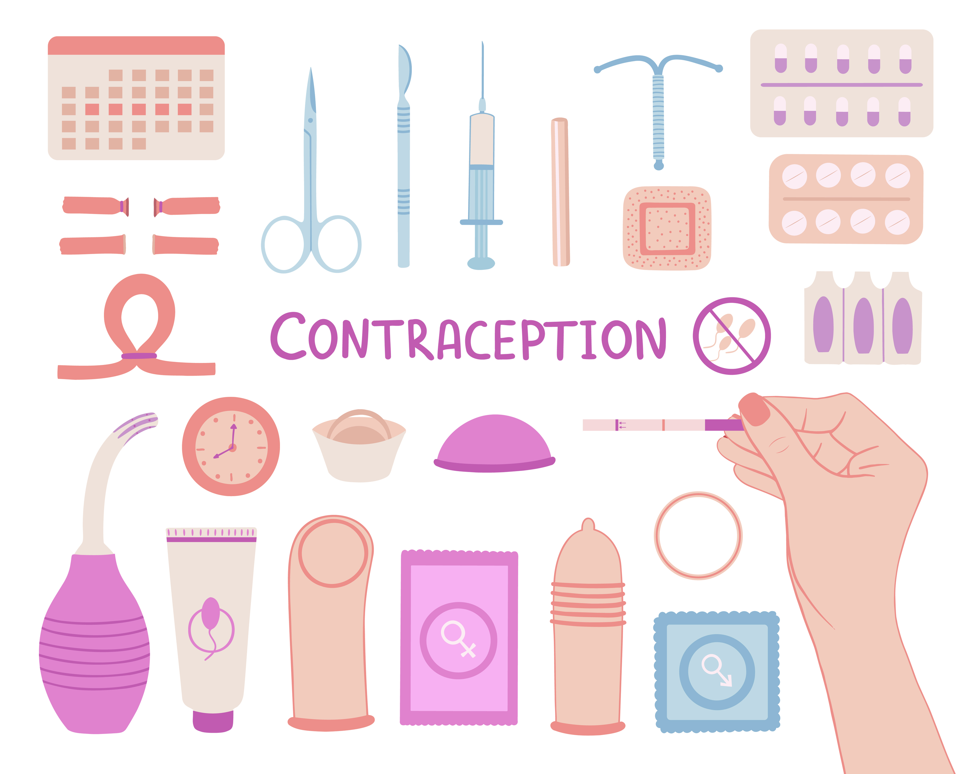 Contraceptives Set Birth Control Illustration For Printing