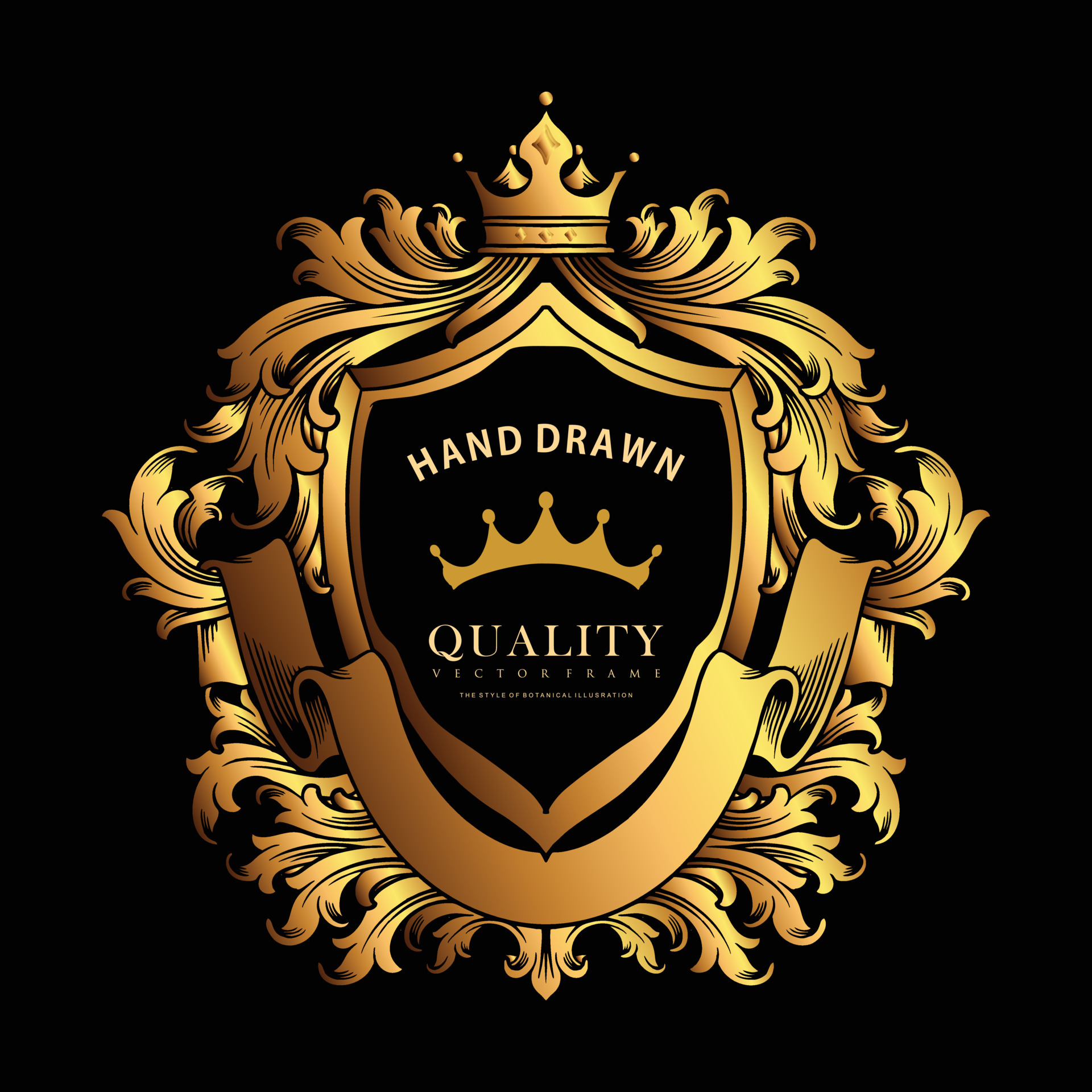 Gold Shield Crown Badge Logo Classic Ribbon 6923426 Vector Art At Vecteezy