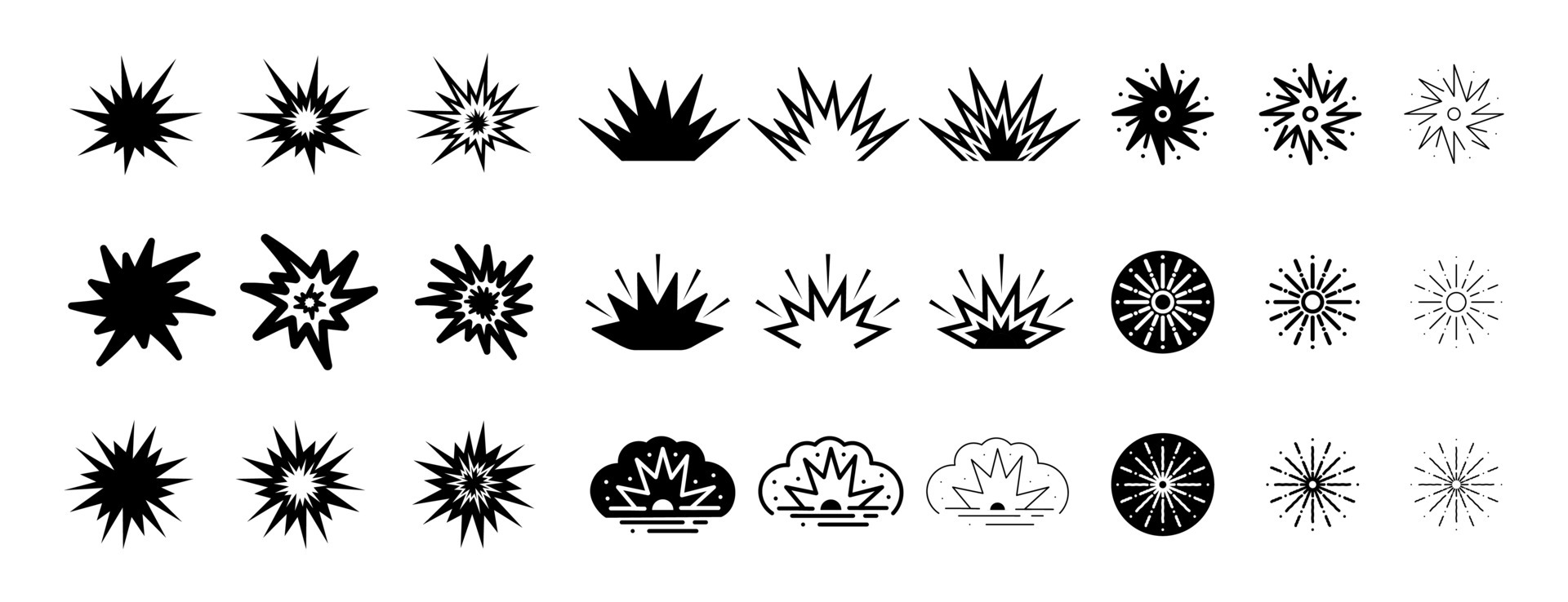 Explosion gun and nuclear shot icon set. Editable line vector. Modern ...