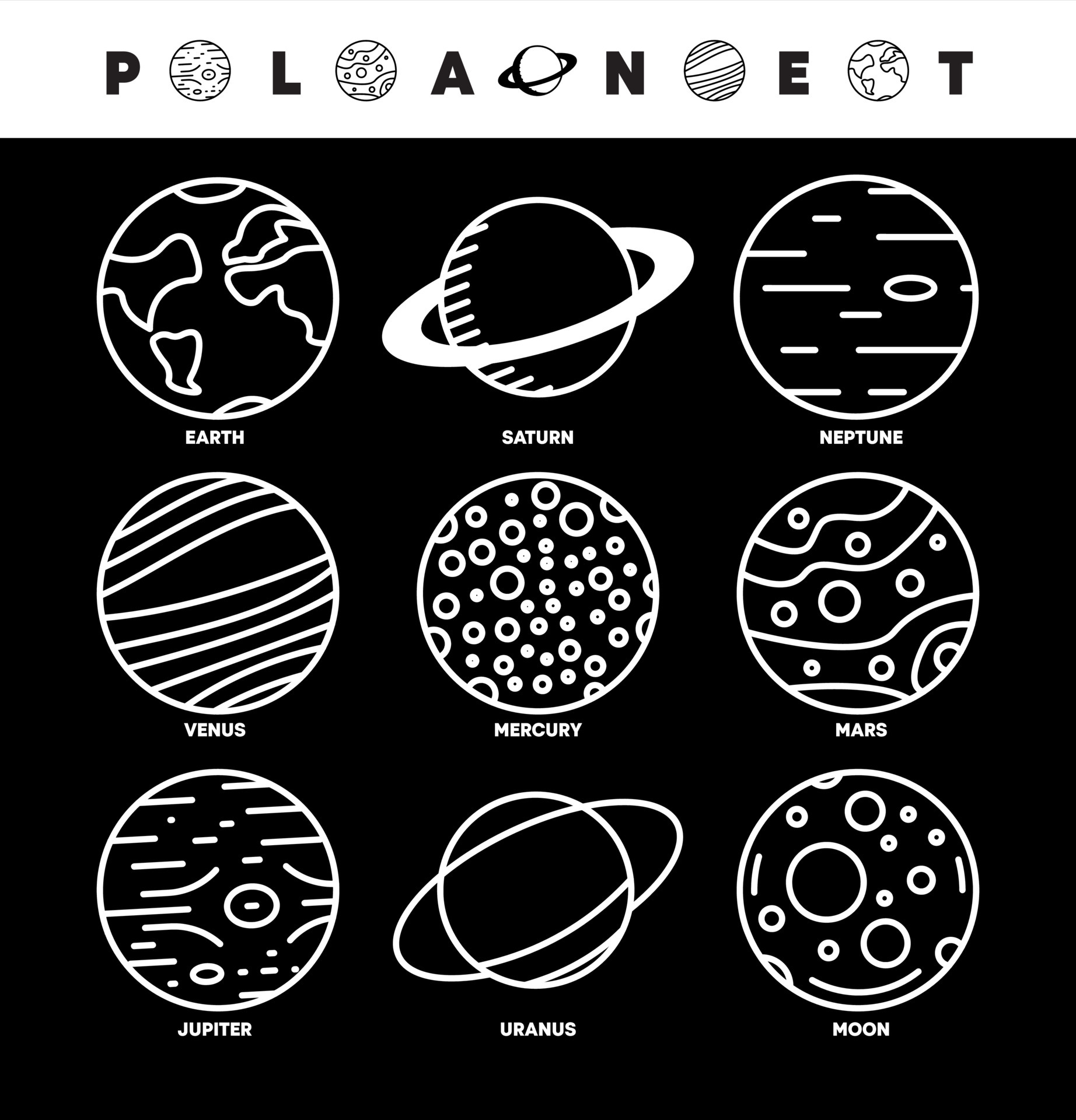 Planet icon set vector. Modern design Earth, Venus, Moon, Saturn, Mars ...