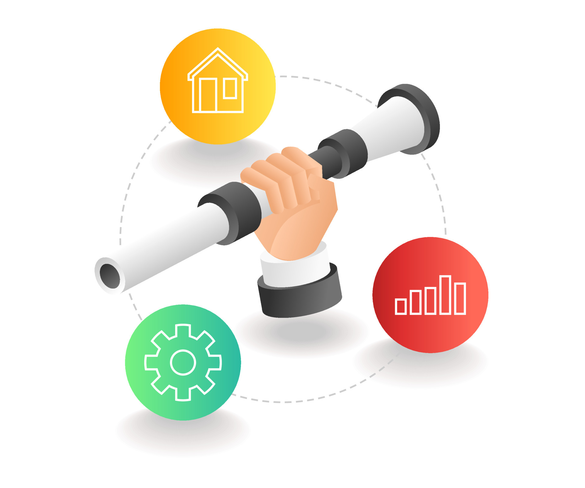 Flat isometric concept illustration. successful business binoculars ... Flat isometric concept illustration. successful business binoculars ...