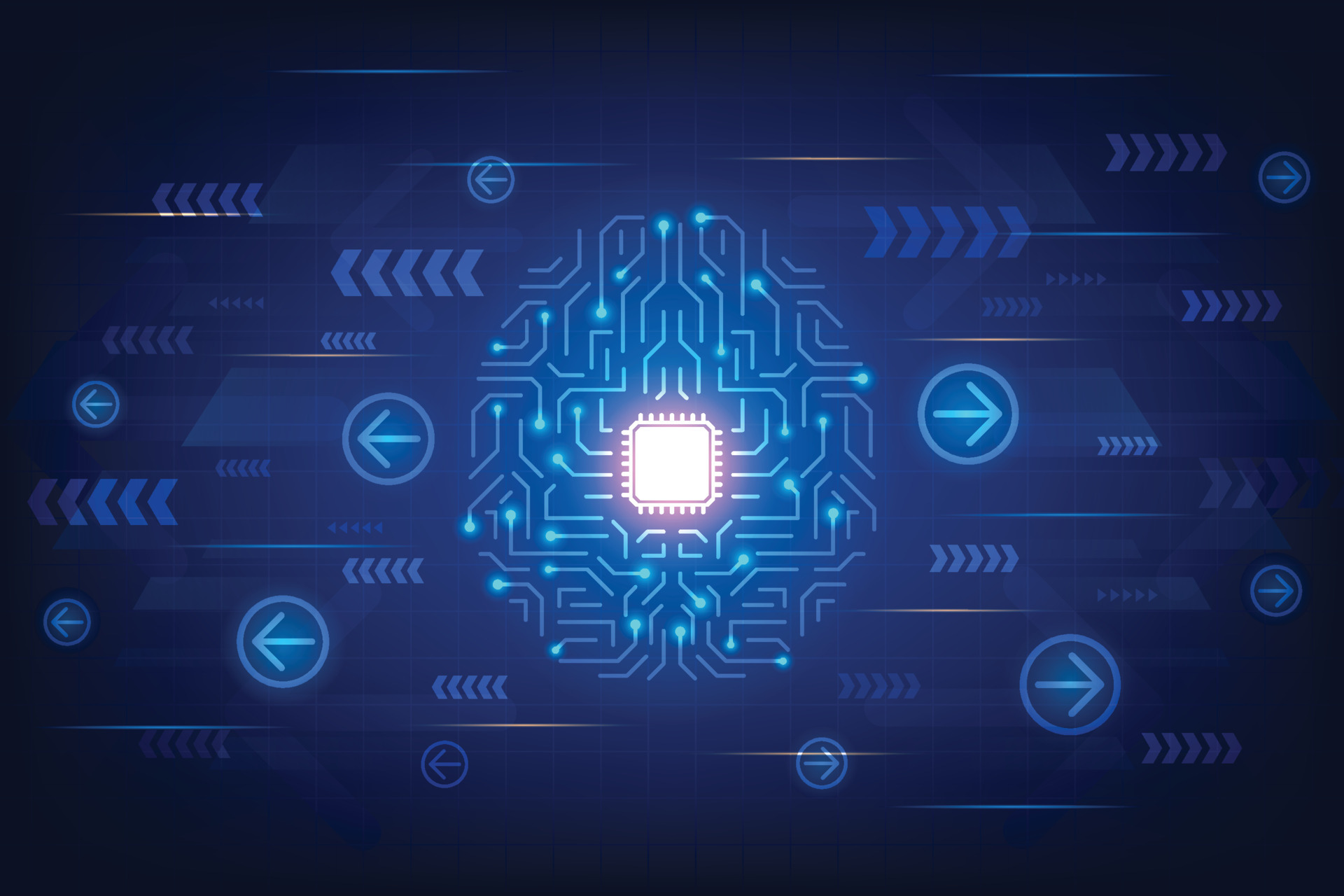 Vector circuit board human brain with concept cpu center of computer ...