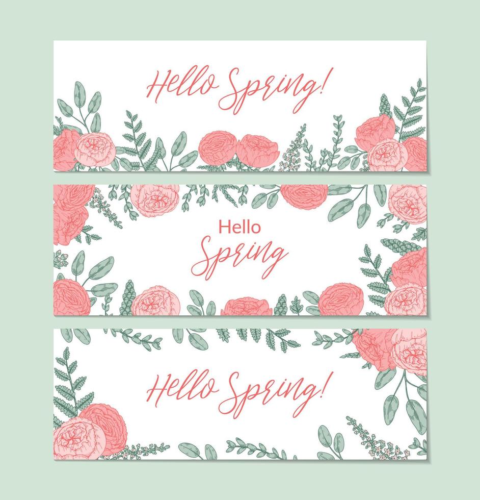 Set of gentle spring designs with floral elements. Hand drawn vector ...